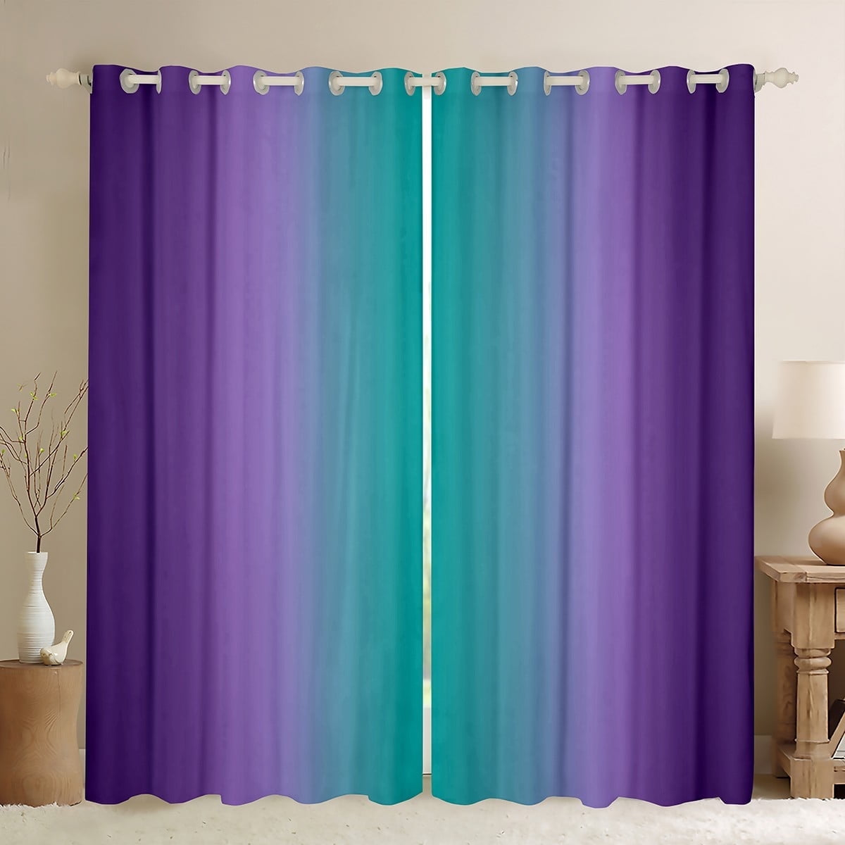 Erosebridal Purple and Teal Curtains for Bedroom,Rainbow Ombre Blackout ...