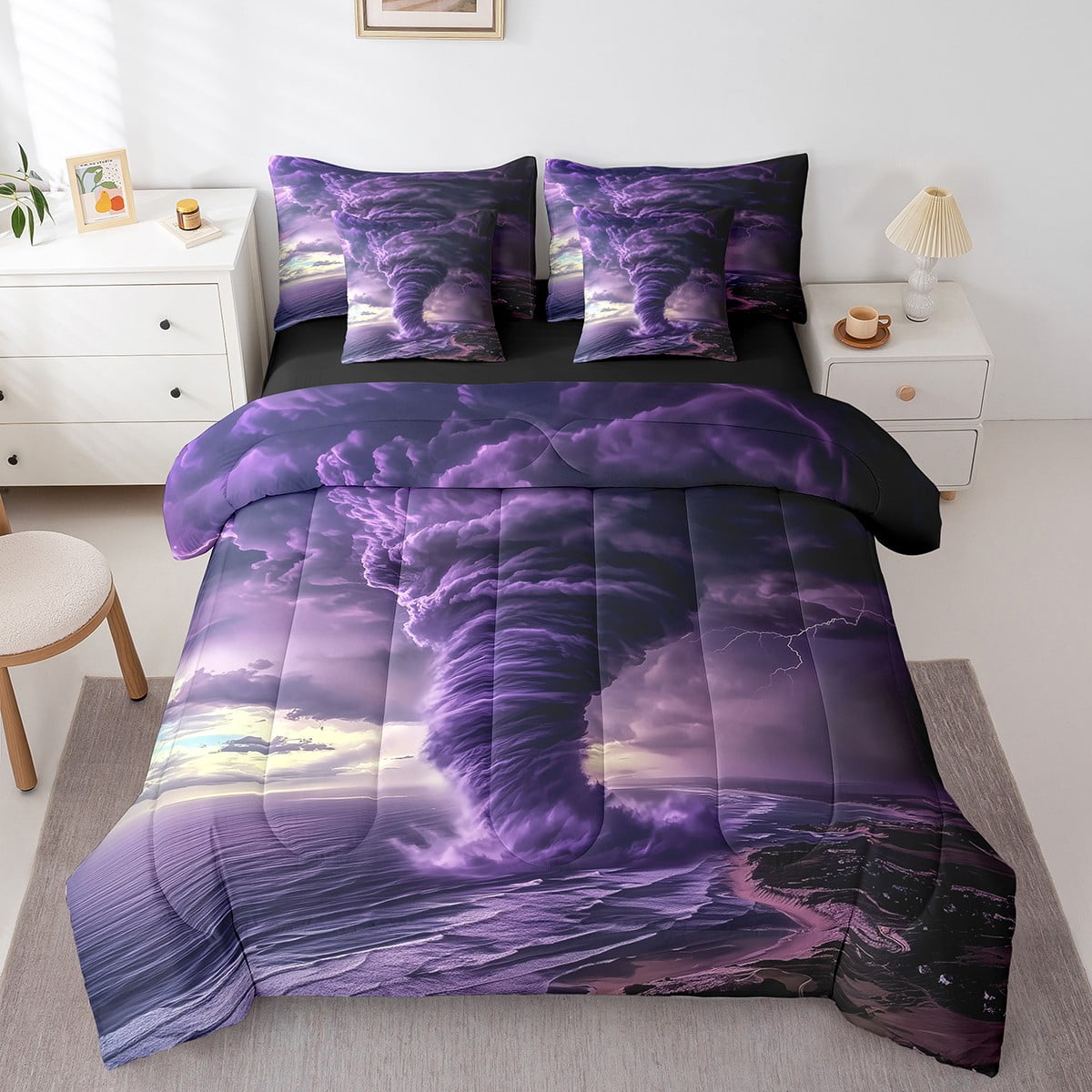 Erosebridal Purple Tornado Bed in a Bag Queen size, Coastal Disaster ...