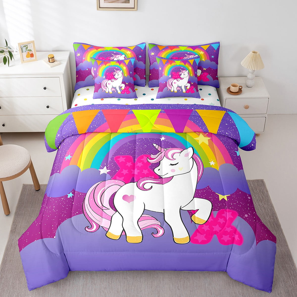 Erosebridal Purple Unicorn Bed in a Bag King size, Initial X Bedding ...