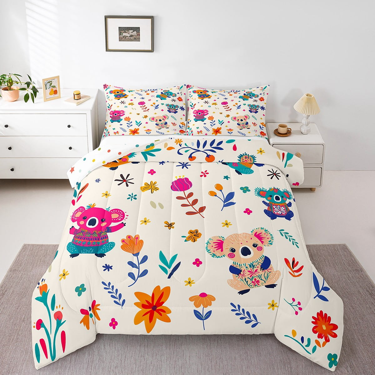 Erosebridal Queen Cartoon Koala Bedding Set,Cute Koala Flowers ...
