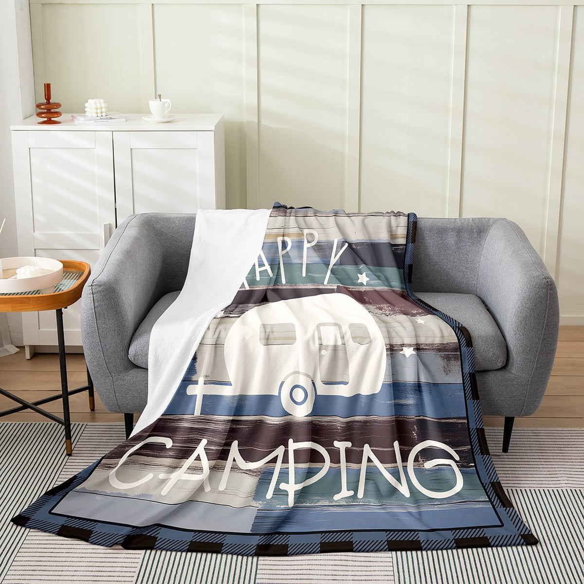 Erosebridal RV Camper Throw Blanket for Couch 90x90, Happy Camping ...