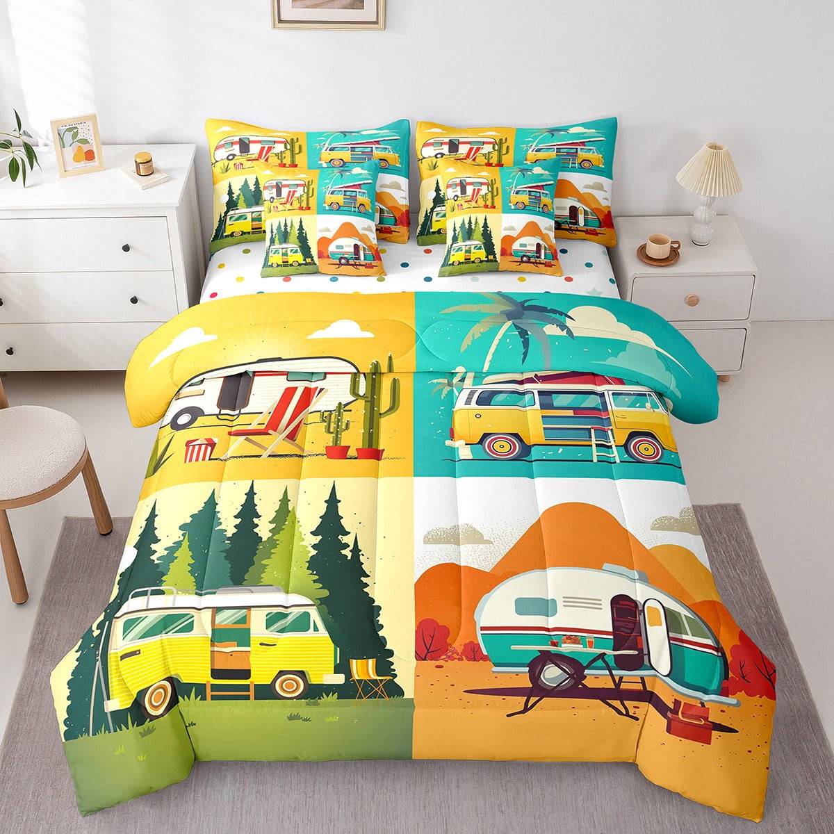 Erosebridal RV Car Bedding Queen Size, Cartoon Camping Bedding Sets ...
