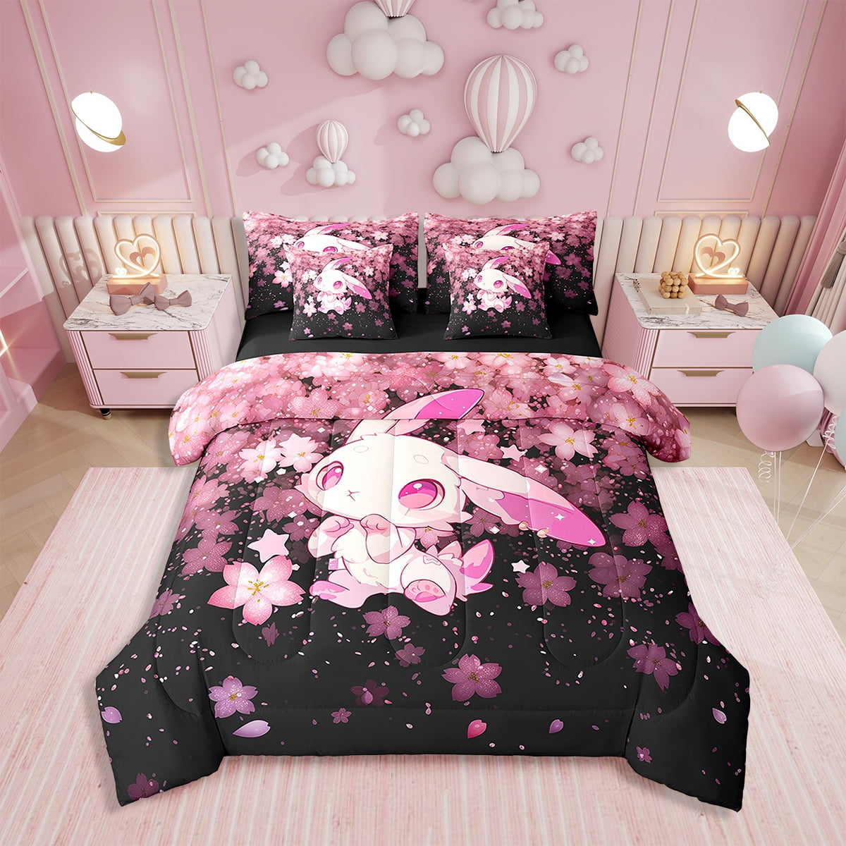 Erosebridal Rabbit Bedding Sets King Size, Pink Cherry Blossoms ...