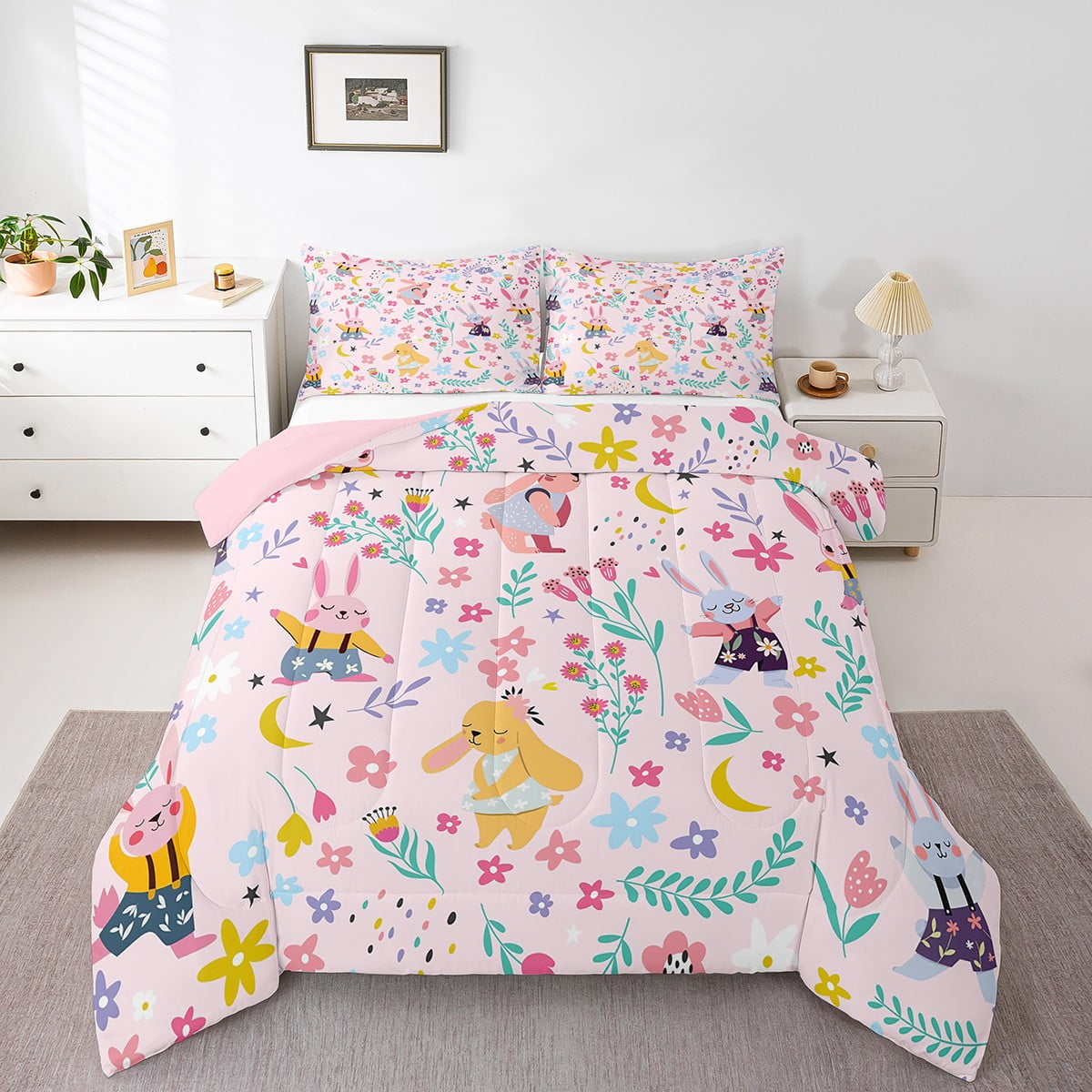 Erosebridal Rabbit Comforter Set Full Size,Rainbow Floral Botanical ...