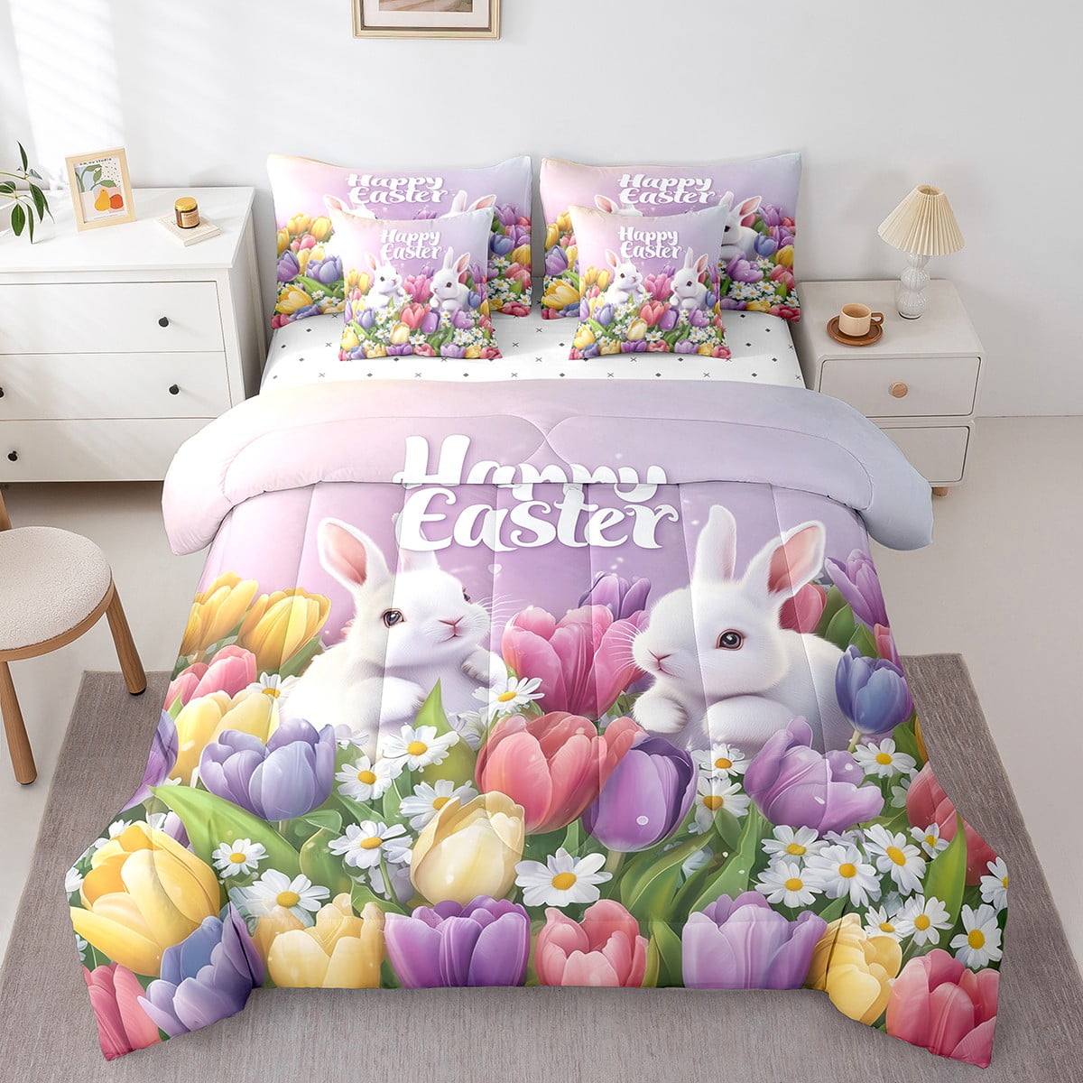 Erosebridal Rabbit Queen Bedding Set Easter Bunny Comforter Set, 7 Pcs ...