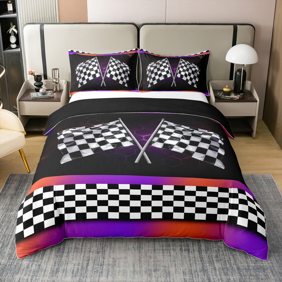Erosebridal Race Checkered 100% Cotton Duvet Cover Queen Size, Sports ...