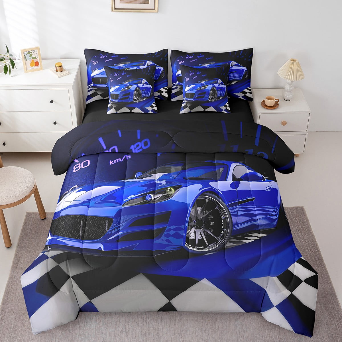 Erosebridal Racing Car Bed in a Bag Full size,Geometric Buffalo Bed Set ...
