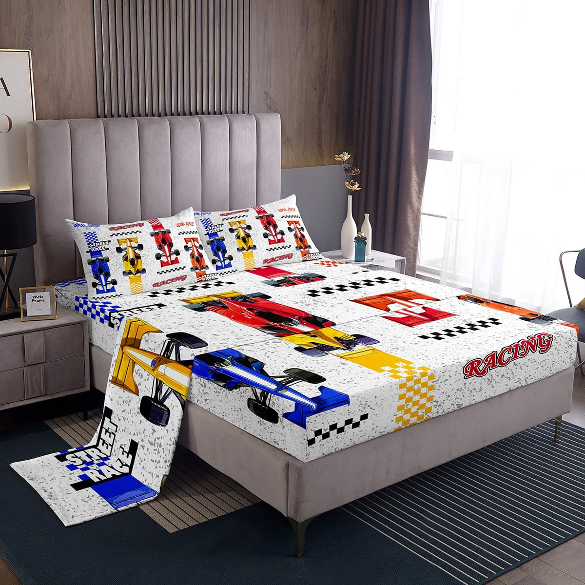 Erosebridal Racing Car Bed Sheets King,Fast Cat King Sheet Sets,Extreme ...