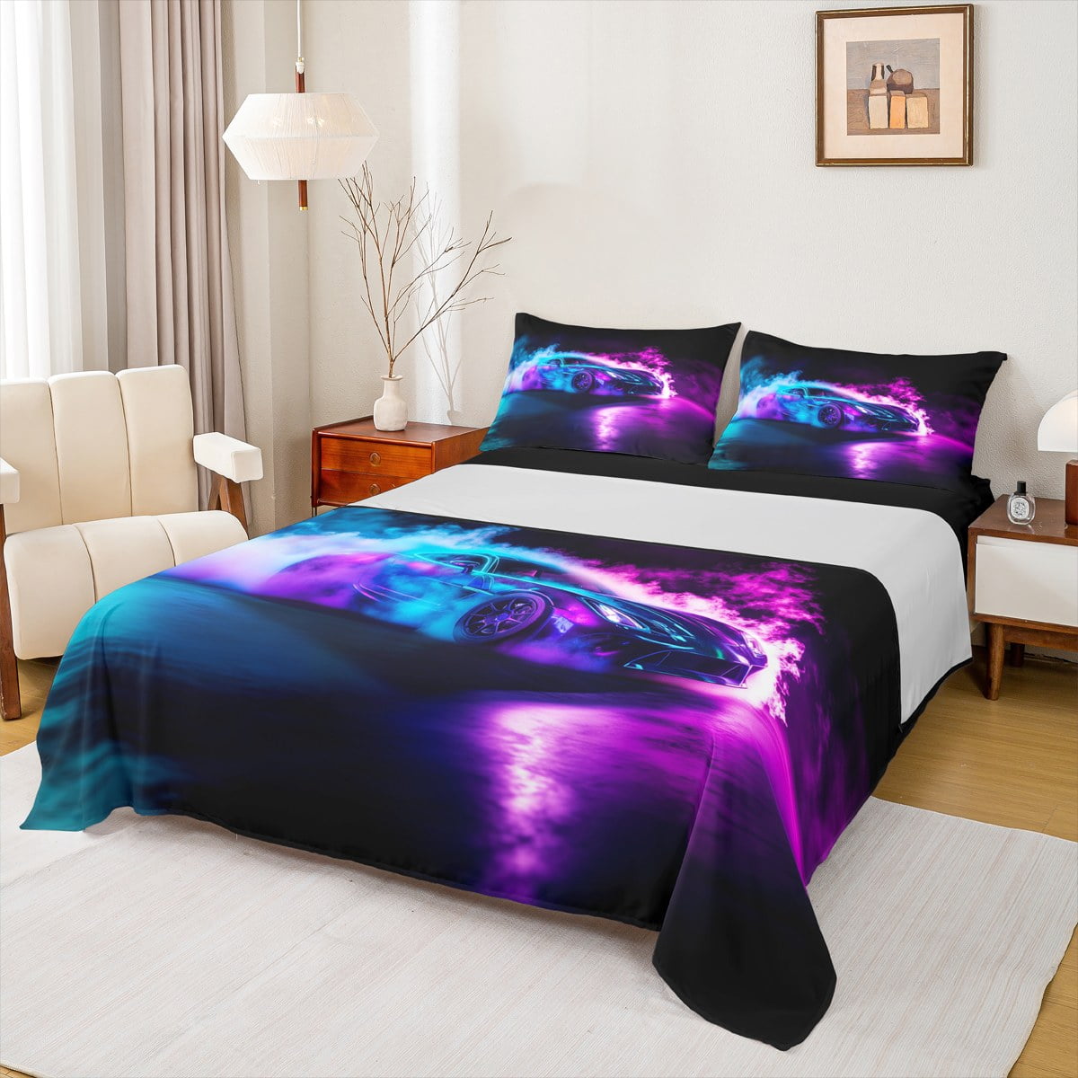 Erosebridal Racing Car Bed Sheets Set Queen Size, Blue Purple Queen ...