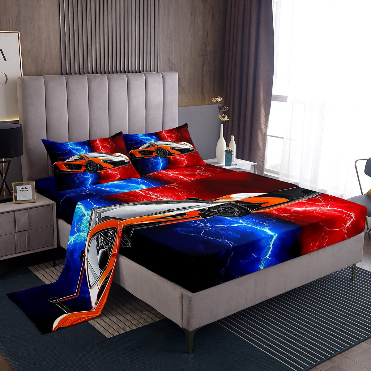 Erosebridal Racing Car Bed Sheets Set Twin,Lightning Car Sheet Set,Red ...