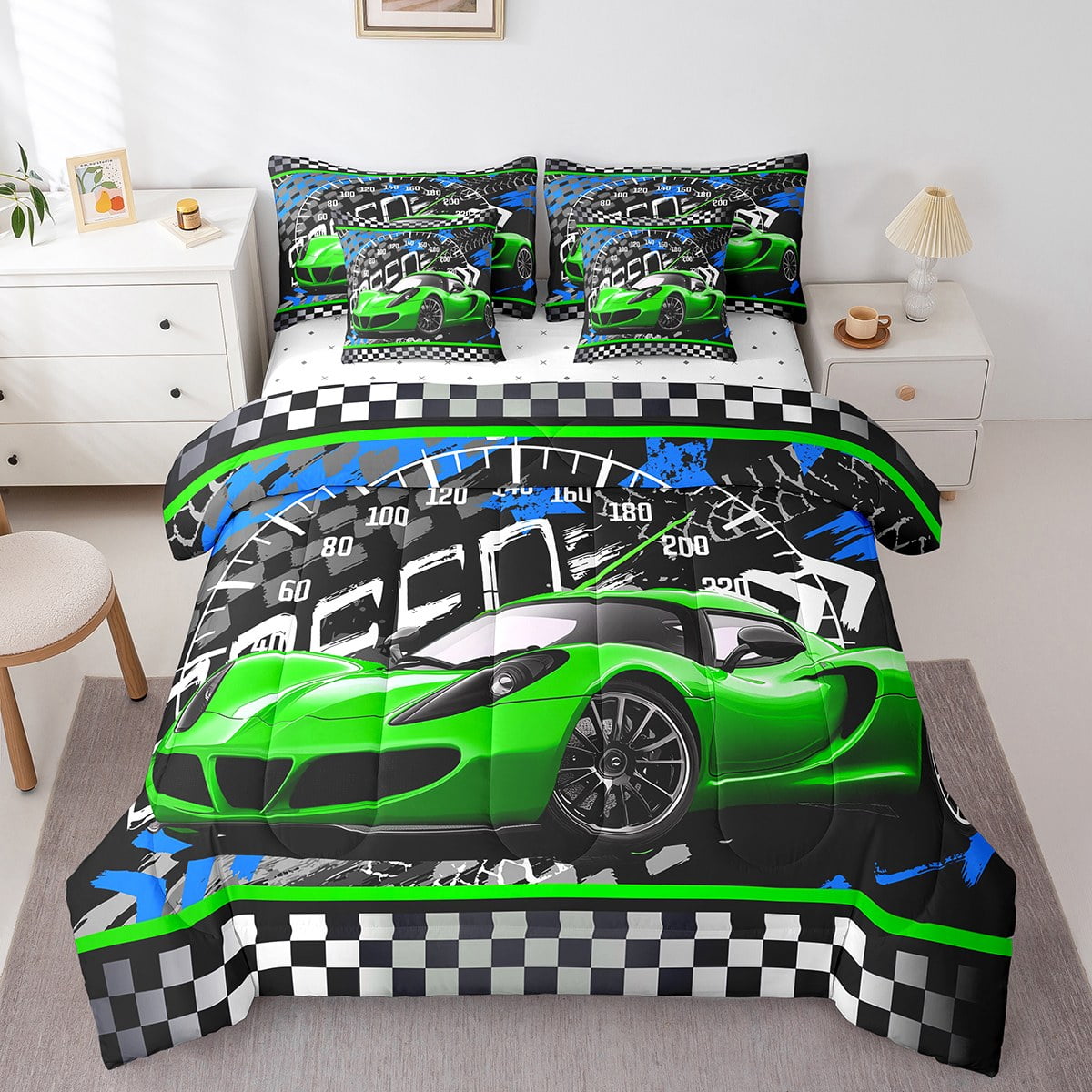 Erosebridal Racing Car Bed in a Bag Full size,Geometric Buffalo Bed Set ...