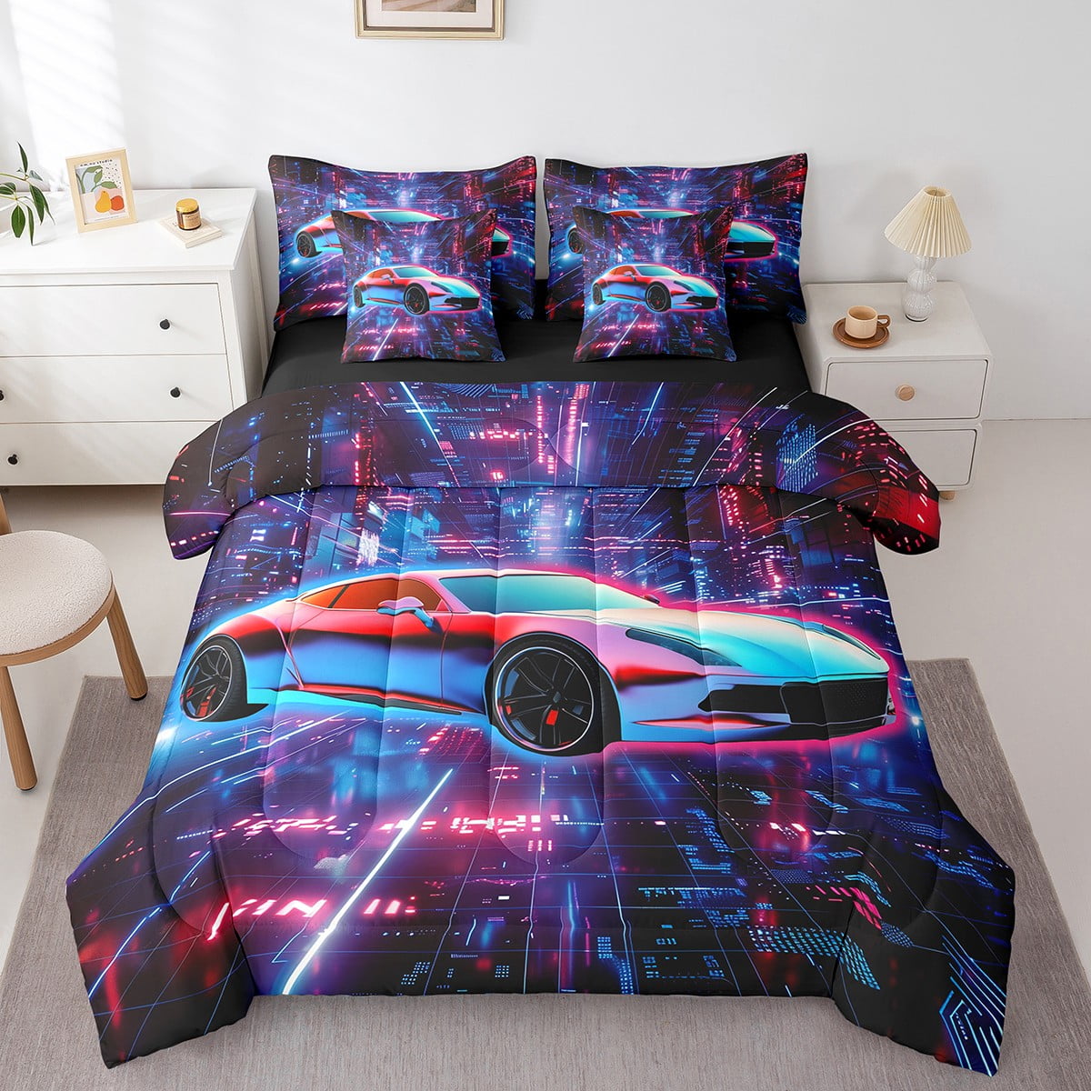 Erosebridal Racing Car Bed in a Bag Full size,Gradient Geometric Bed ...