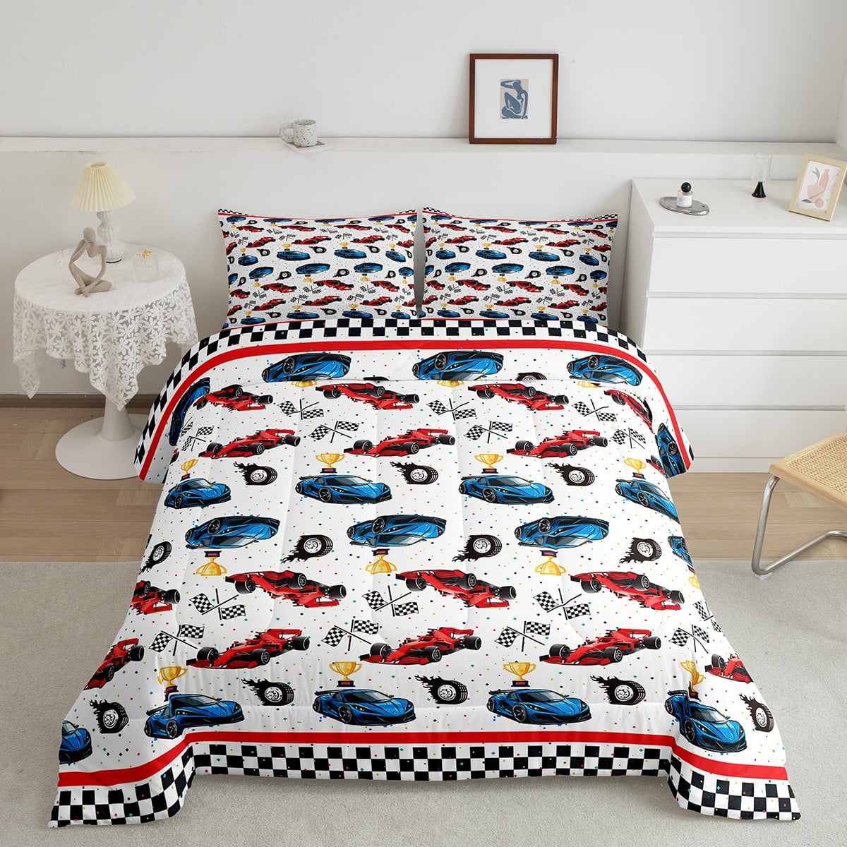Erosebridal Racing Car Bedding King Comforter Set s, Checkered Flag ...