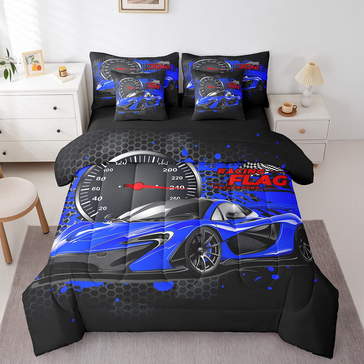 Erosebridal Racing Car Bedding Queen Size,Geometric Honeycomb Bed In A ...