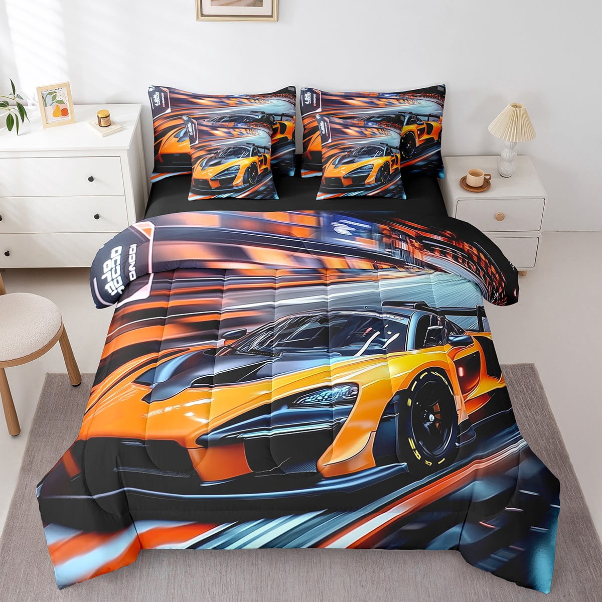 Erosebridal Racing Car Bedding Queen Size, Speed Sports Car Bed in a ...