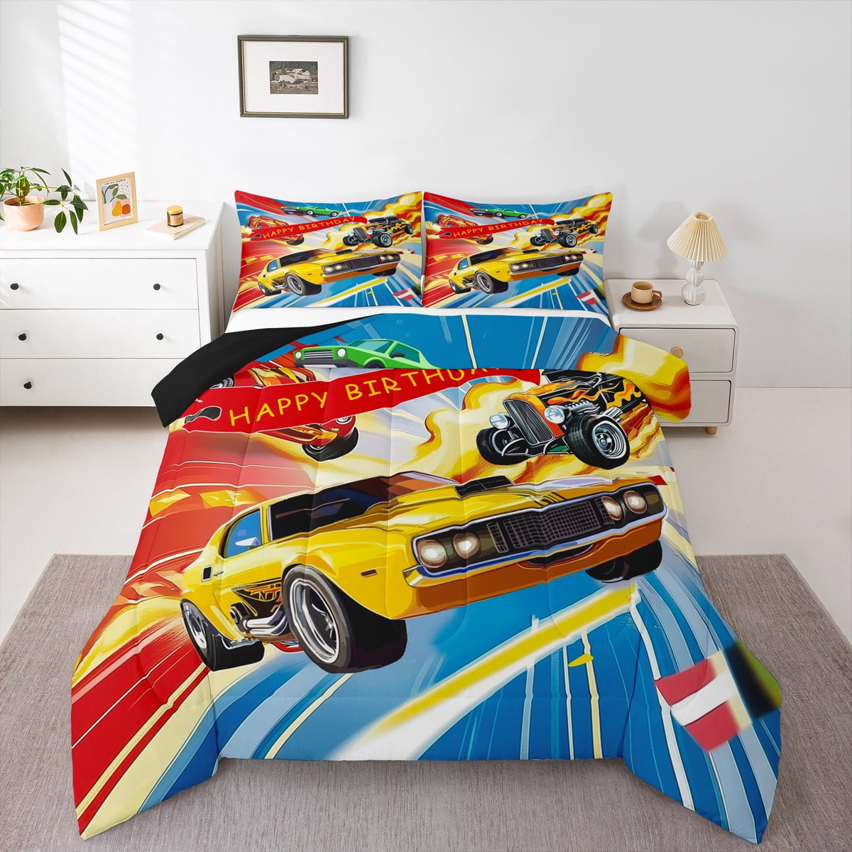 Erosebridal Racing Car Bedding Sets Full with Comforter,Car Theme Duvet ...