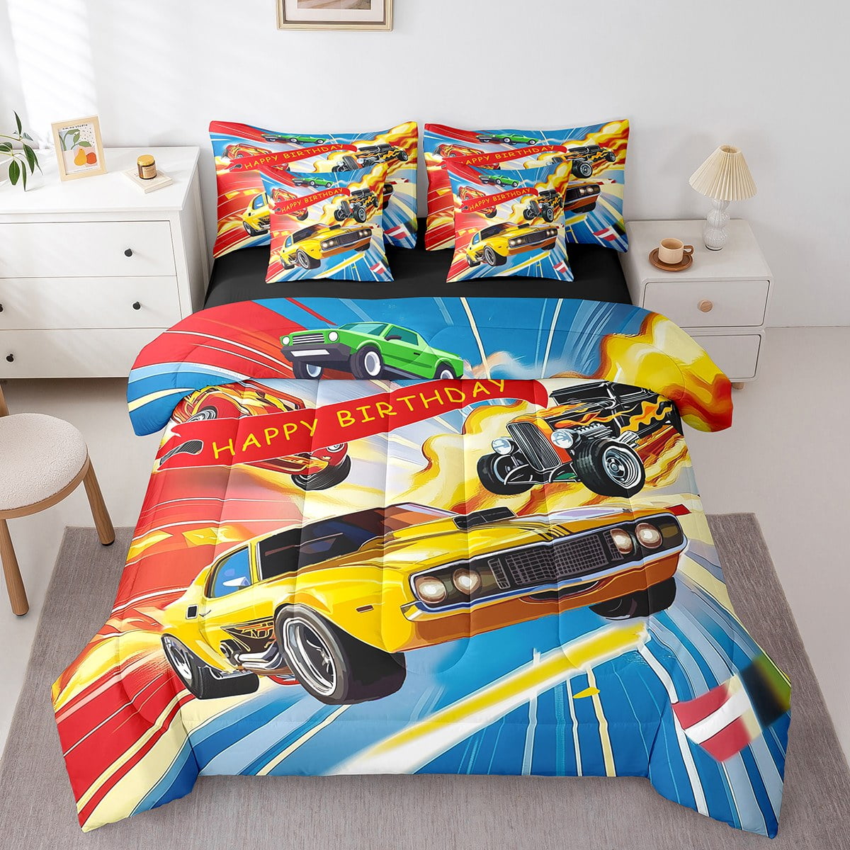 Erosebridal Racing Car Bedding Sets King Size,Car Theme Bed in a Bag ...