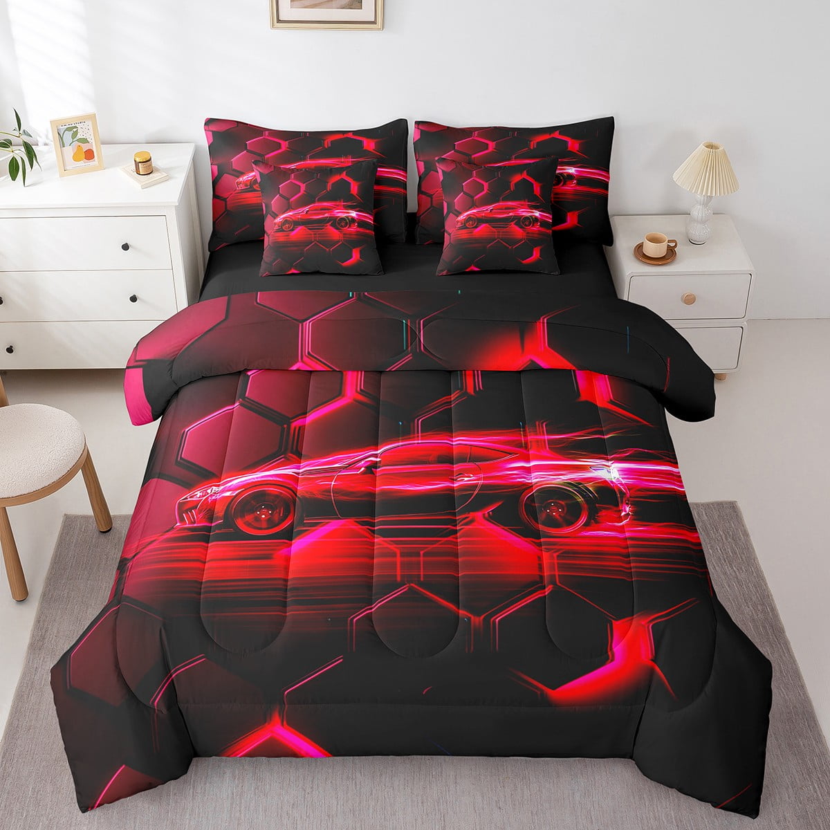 Erosebridal Racing Car Bedding Sets Twin Size,Geometric Honeycomb ...