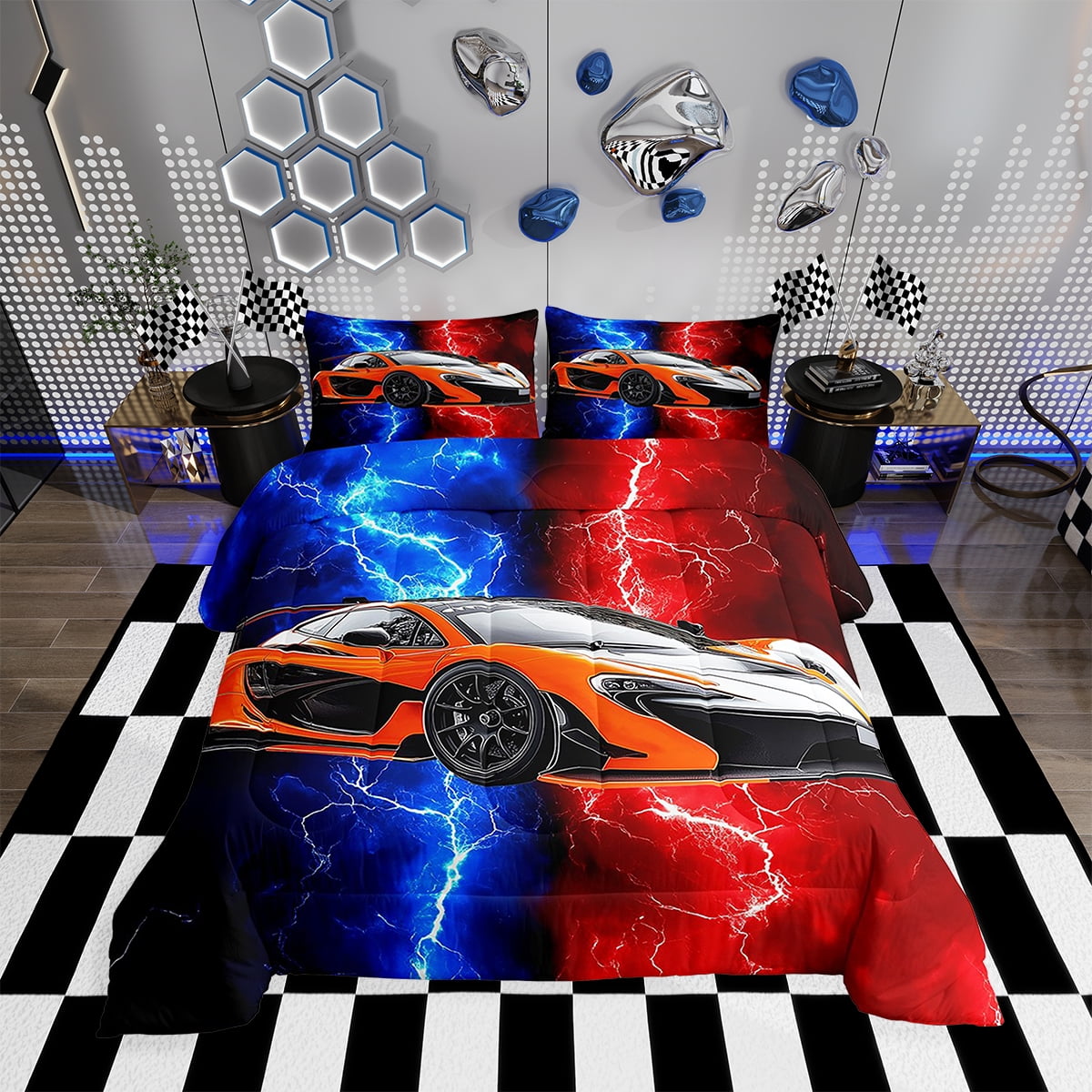 Erosebridal Racing Car Comforter Set Twin,Lightning Car Bedding Set,Red ...