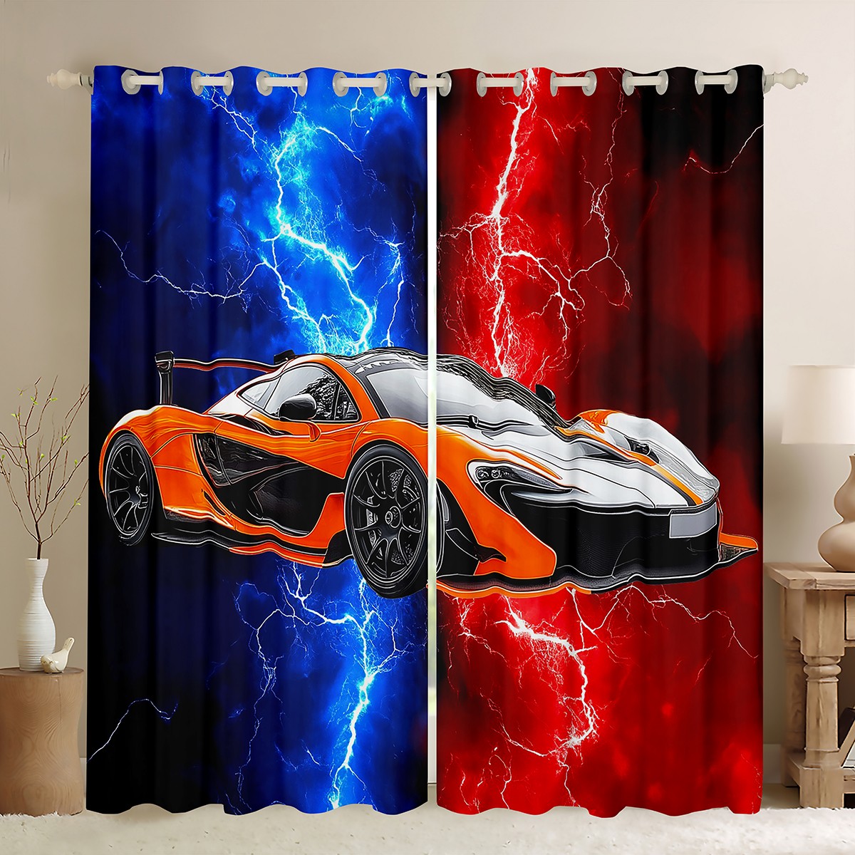 Erosebridal Racing Car Curtain (42Wx84L) inch,Lightning Car Window ...