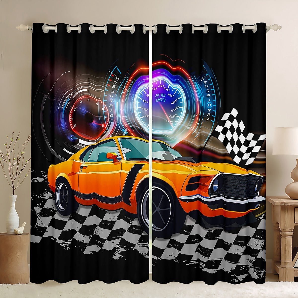 Erosebridal Racing Car Curtains Retro Race Vehicle 30%-50% Blackout ...