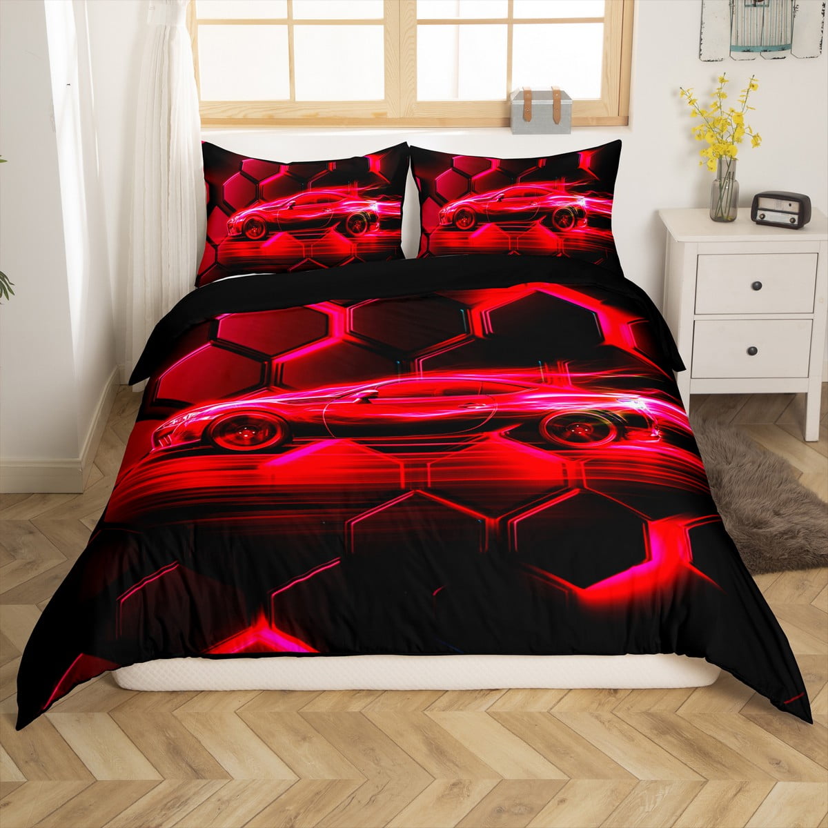 Erosebridal Racing Car Duvet Cover Full,Geometric Honeycomb Comforter ...