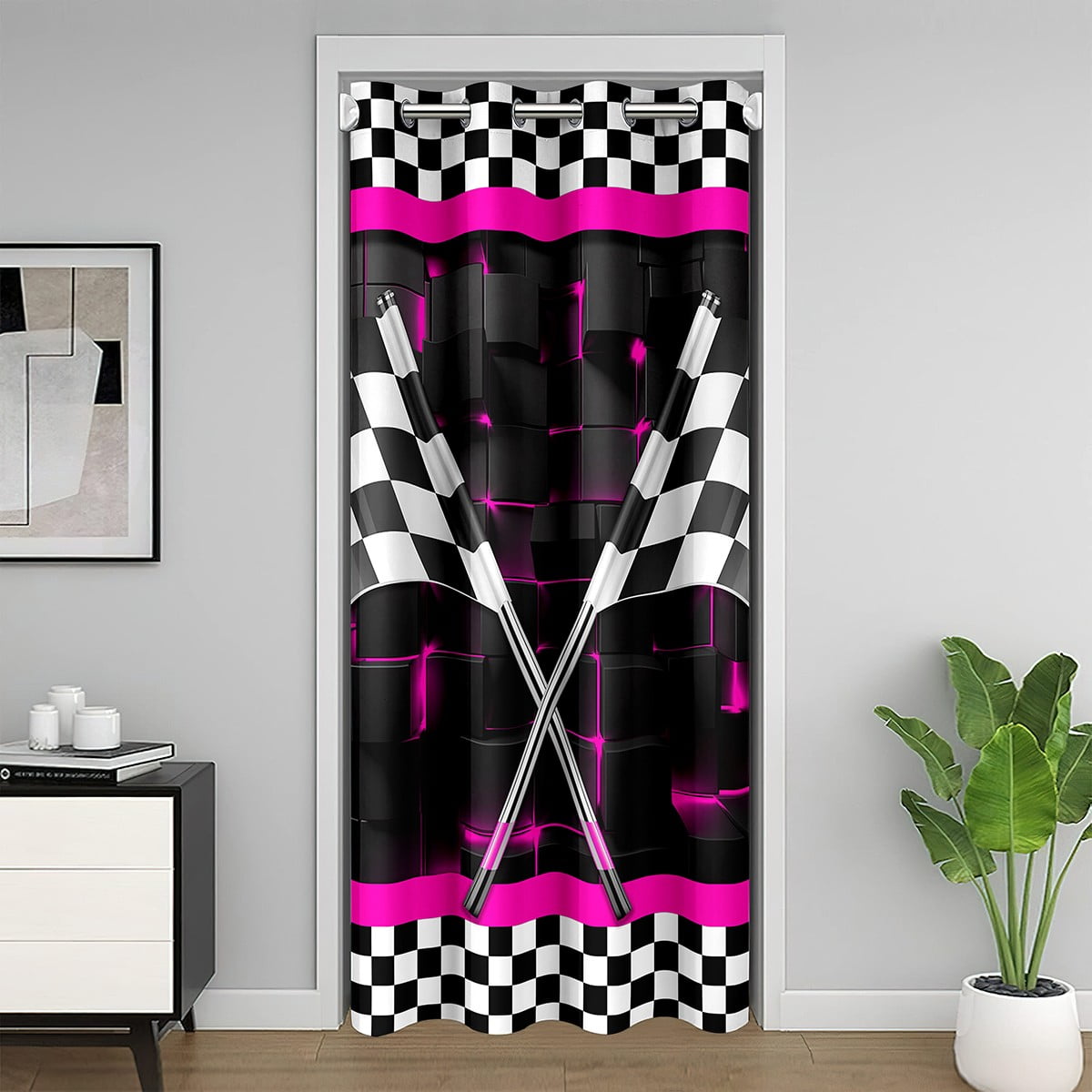 Erosebridal Racing Car Flag Door Curtain Panel 42x80, Hot Pink Room ...