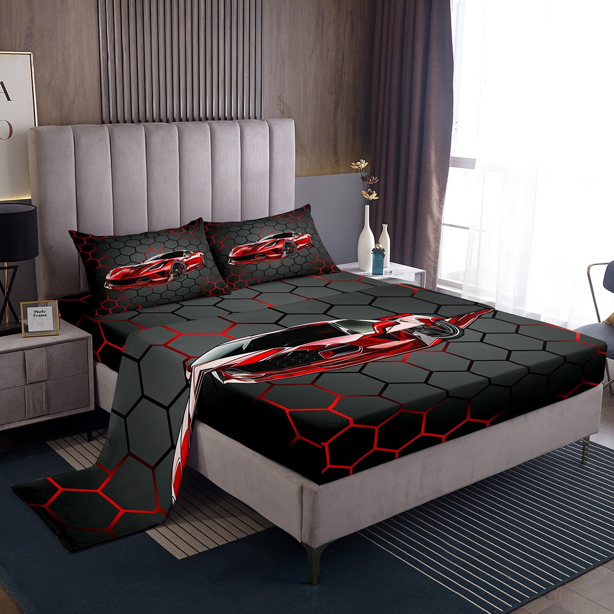 Erosebridal Racing Car Queen Sheet Sets,Geometric Honeycomb Bedding ...