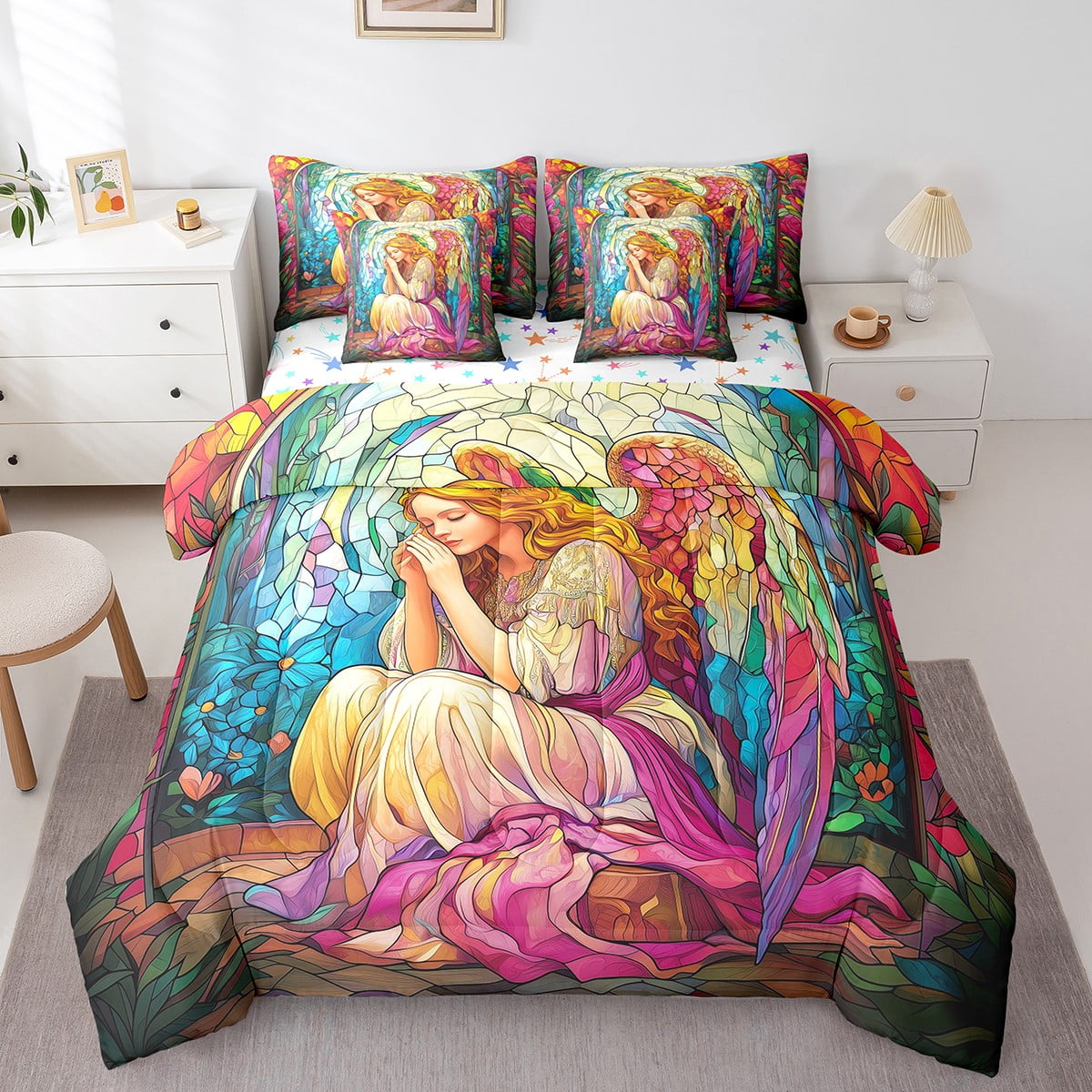 Erosebridal Rainbow Angel Bed in a Bag Halo Wings Comforter Set with ...