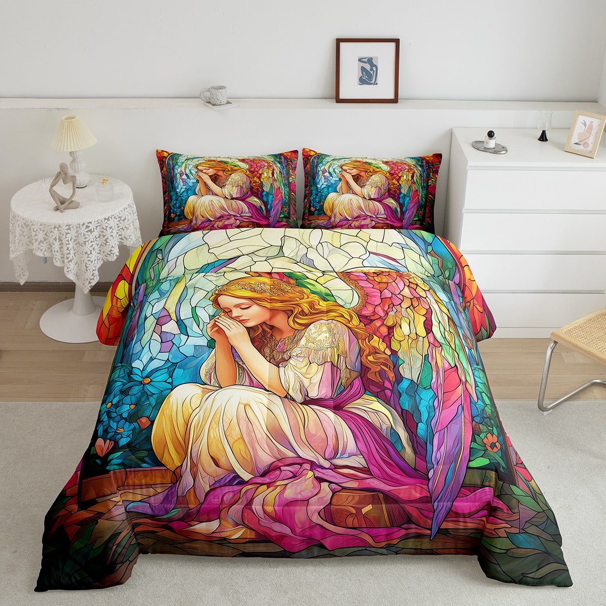Erosebridal Rainbow Angel Halo Wings Comforter Set Dreamy Vintage Angel ...