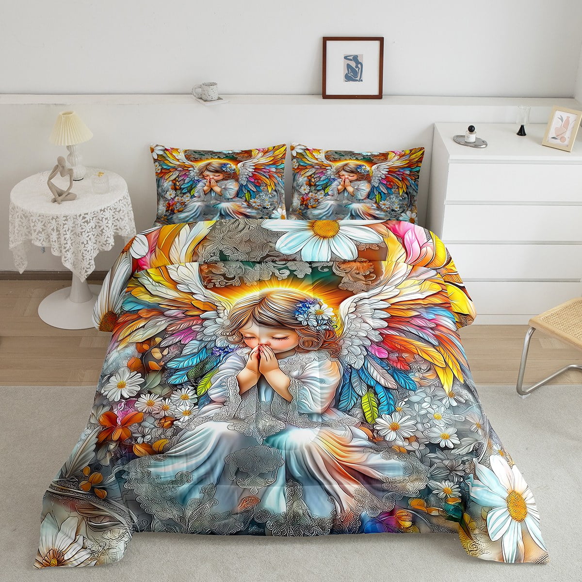 Erosebridal Rainbow Angel Wings Comforter Sets King Size for Kids Girls ...