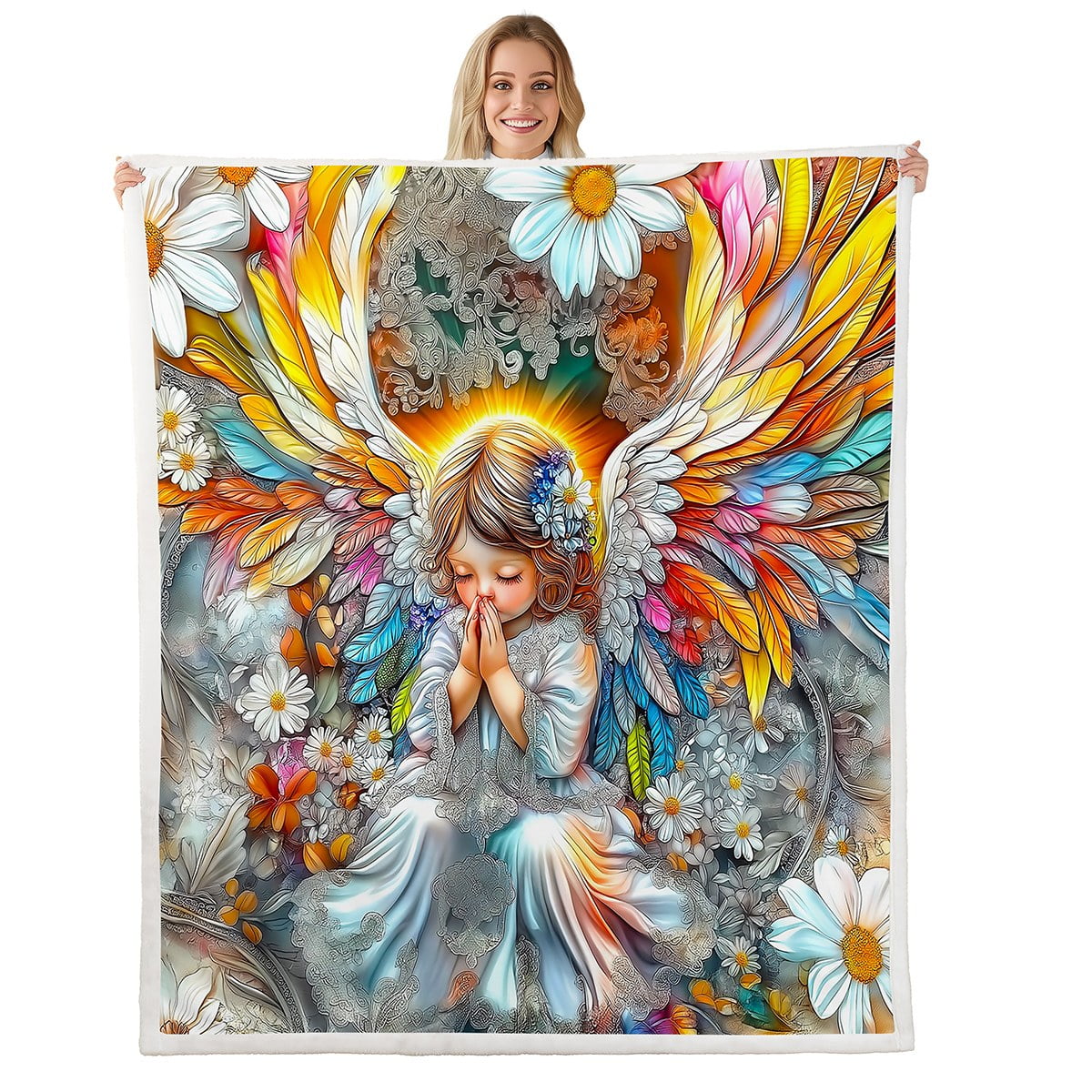 Erosebridal Rainbow Angel Wings Sherpa Blanket 50x60 for Kids Girls ...