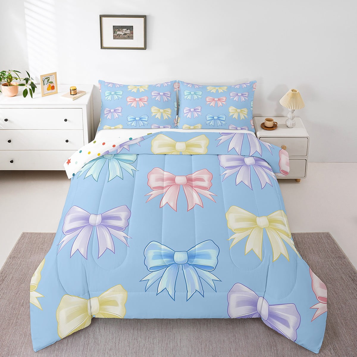 Erosebridal Rainbow Bow Bedding Sets Twin with Comforter, Princess Bow ...