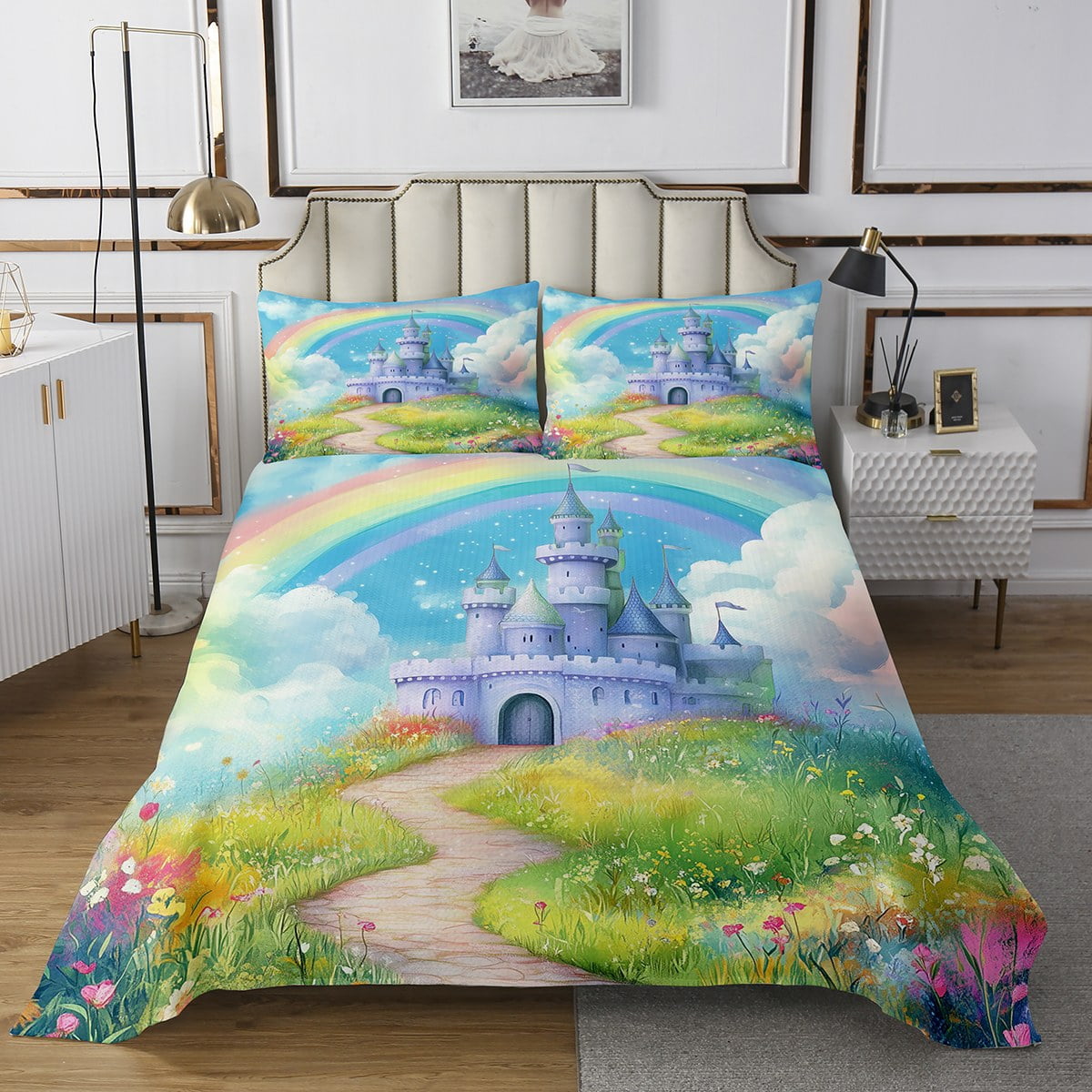 Erosebridal Rainbow Castle Quilt Sets for Twin Size Bed, Fairy Tale Bed ...