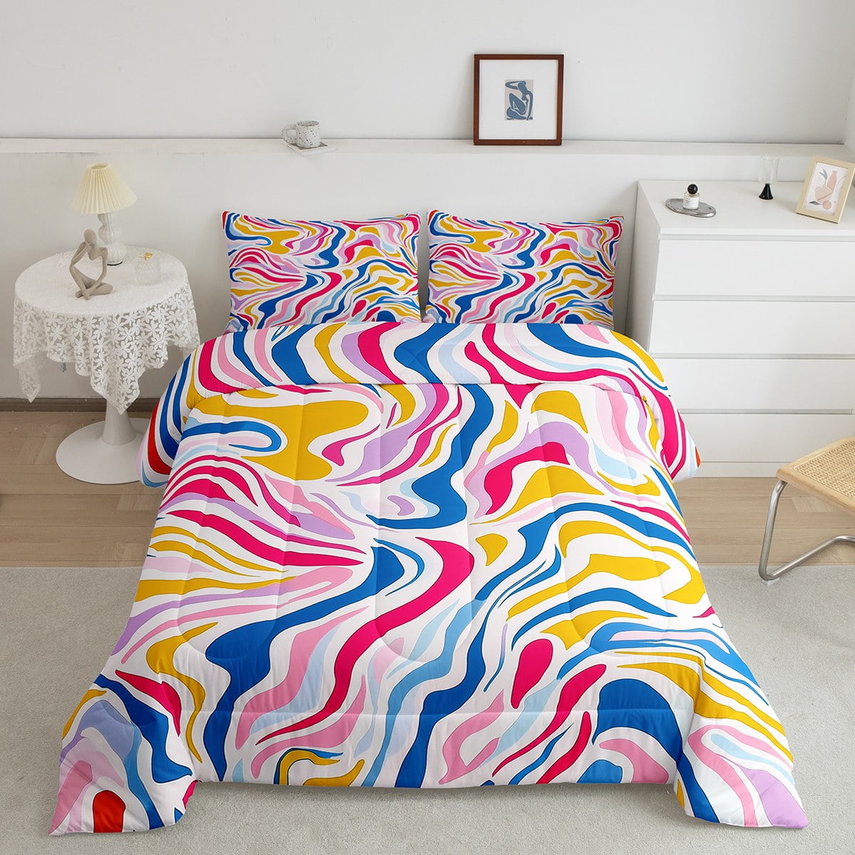 Erosebridal Rainbow Geometric Bedding Full Comforter Set, Stripes Ombre ...