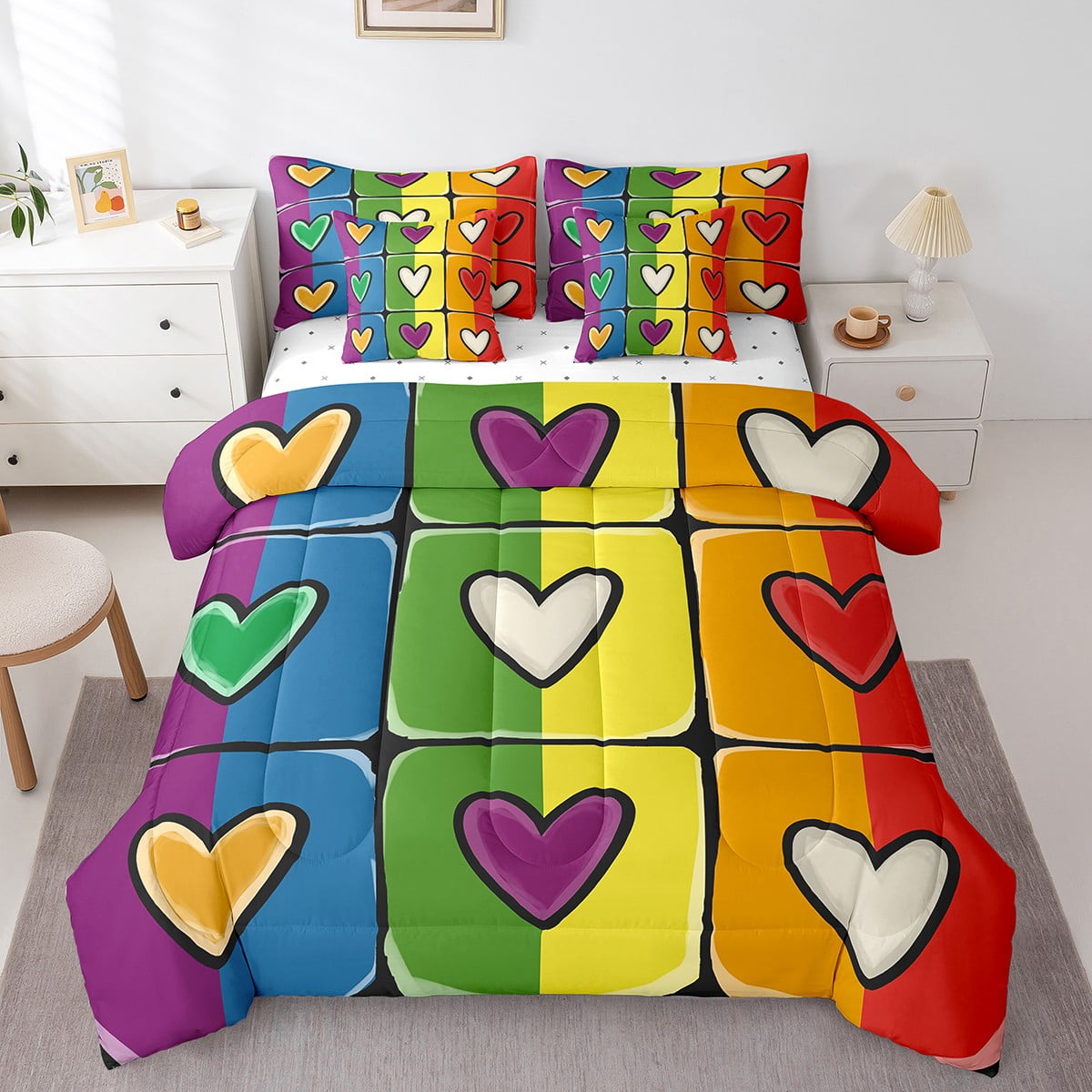 Erosebridal Rainbow Heart Pride Bedding Sets King Size, Lesbian LGBTQ ...