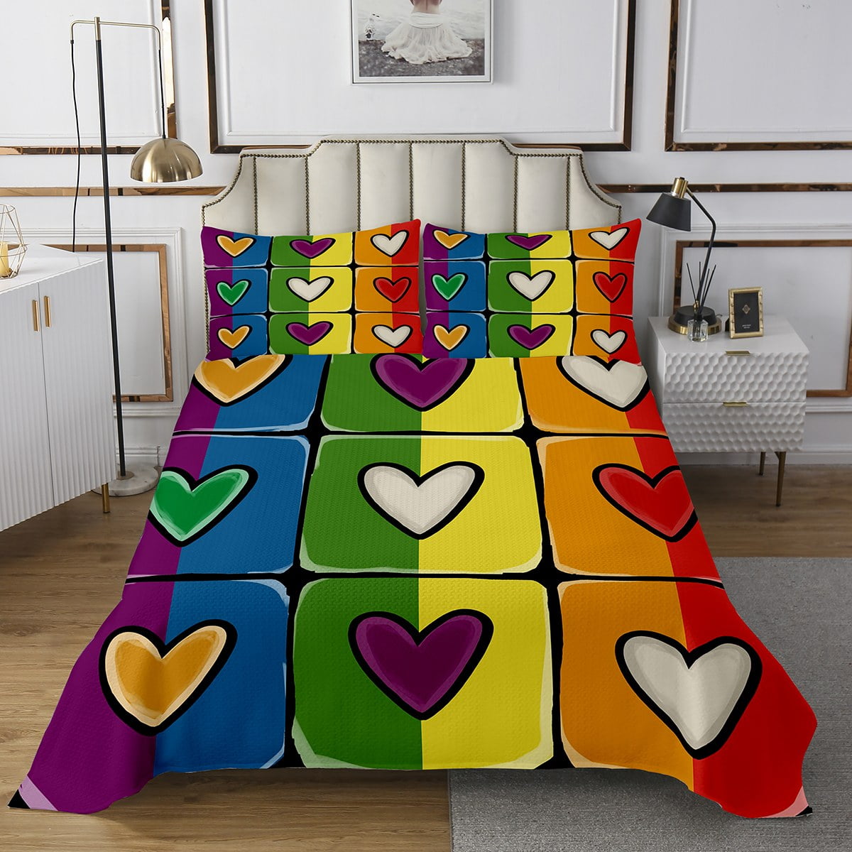 Erosebridal Rainbow Heart Pride Quilt Sets for Twin Size Bed, Lesbian ...