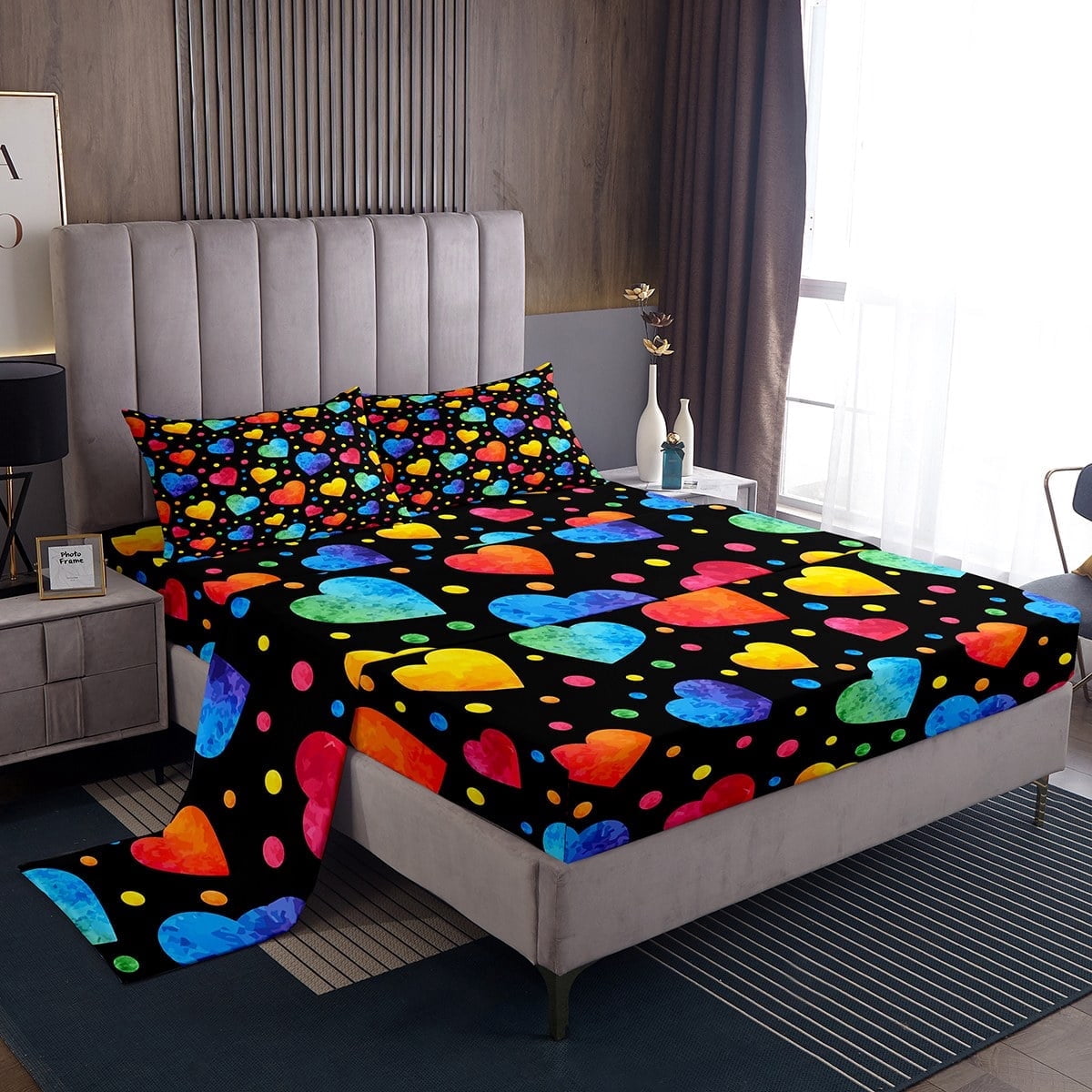 Erosebridal Rainbow Love Heart Queen Sheet Set Colorful Tie Dye Sheets ...