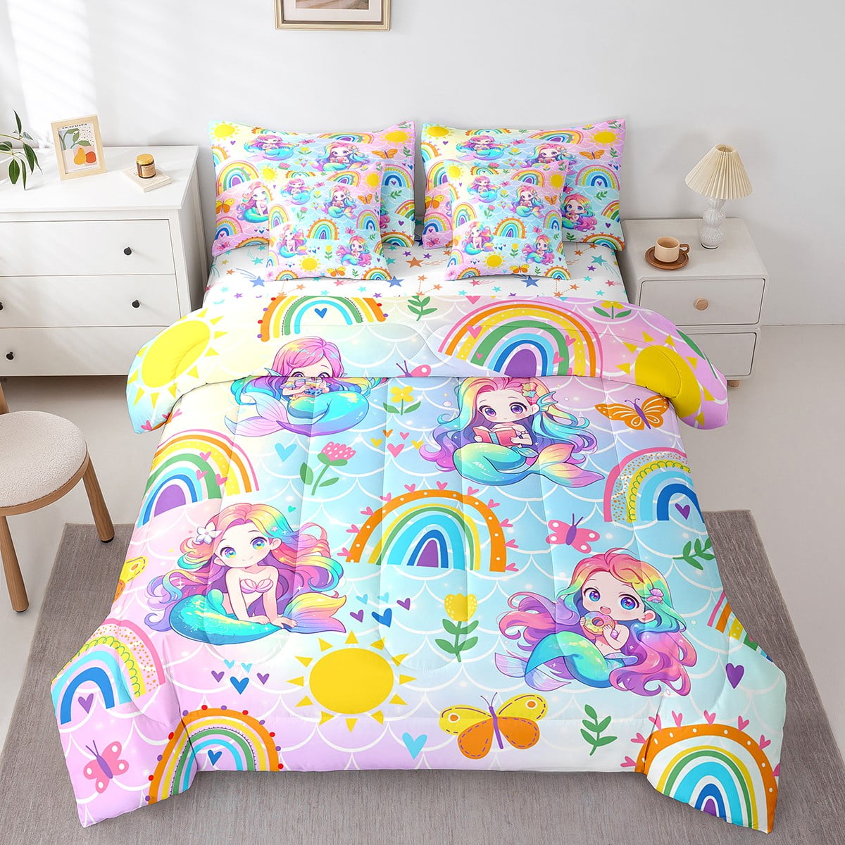 Erosebridal Rainbow Mermaid Bedding Sets Twin Size For Teen,Princess ...