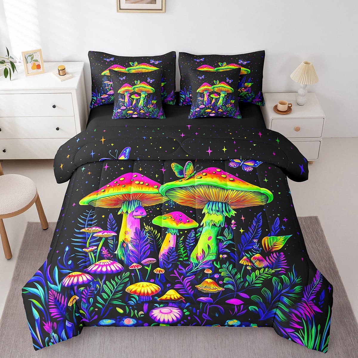 Mushroom Bedding Nttopship Set Full Size Comforter Set With 2 ...