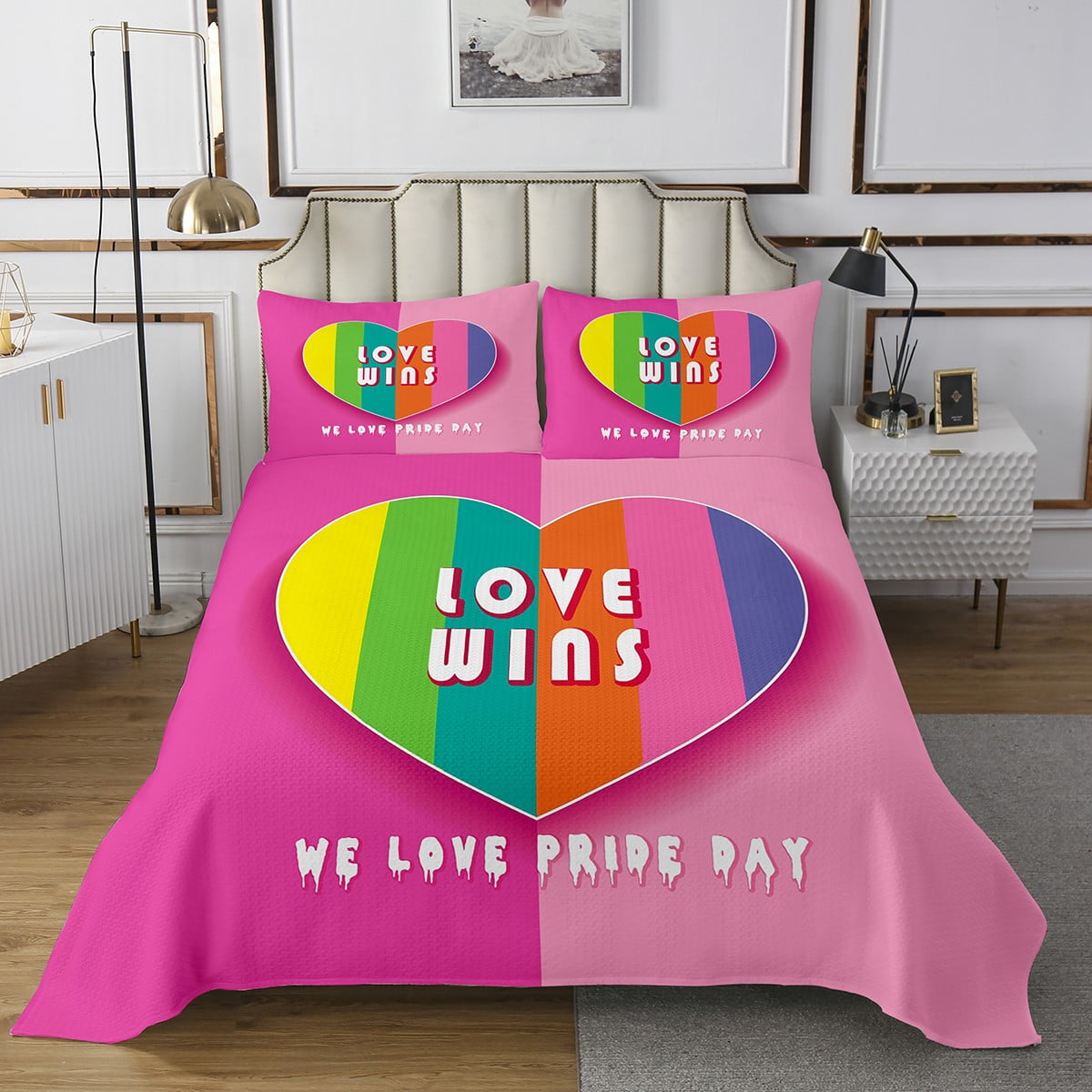 Erosebridal Rainbow Pride Coverlet Set Queen,Love Wins Bedding Set ...
