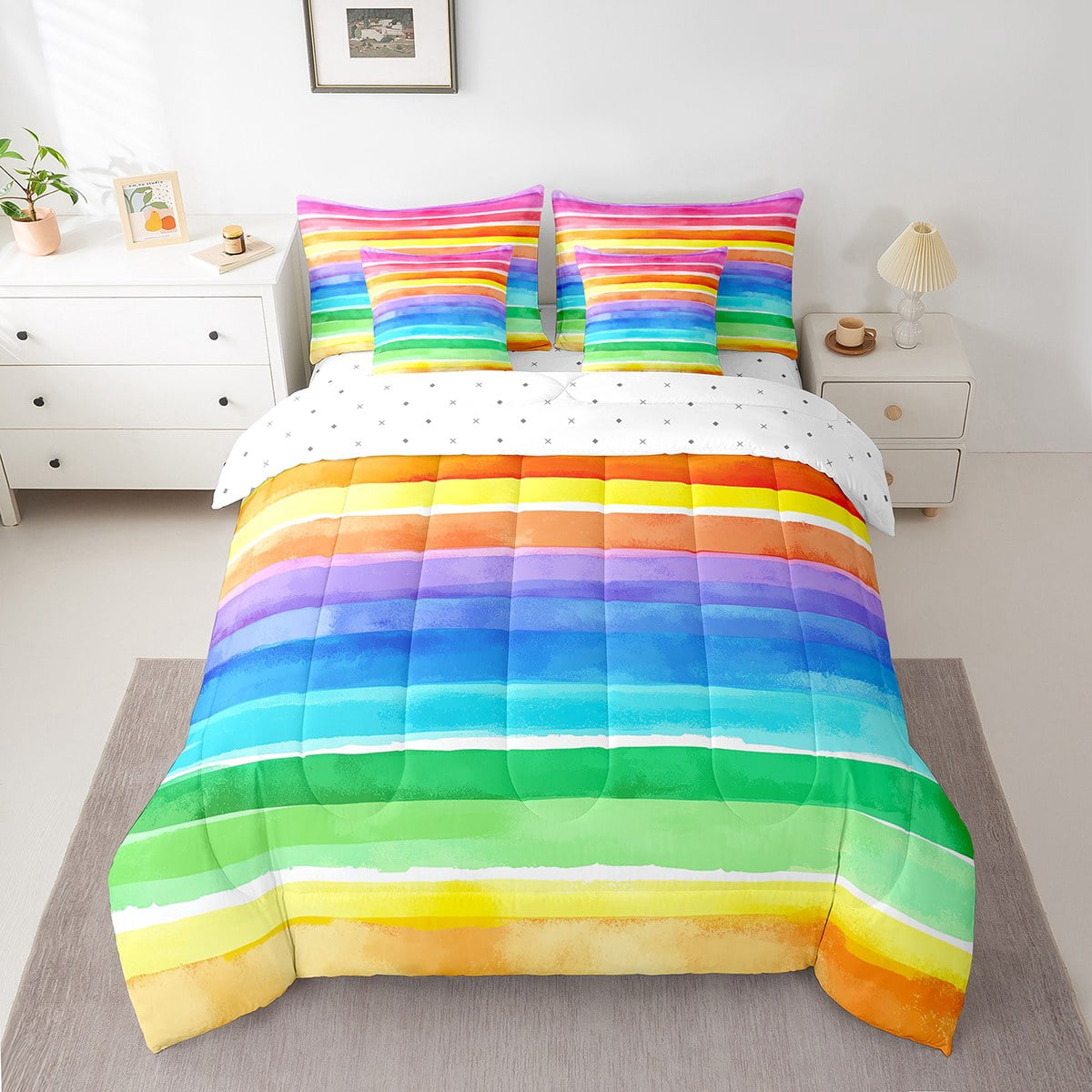 Erosebridal Rainbow Print Bedding Sets Full Size, Geometric Striped ...