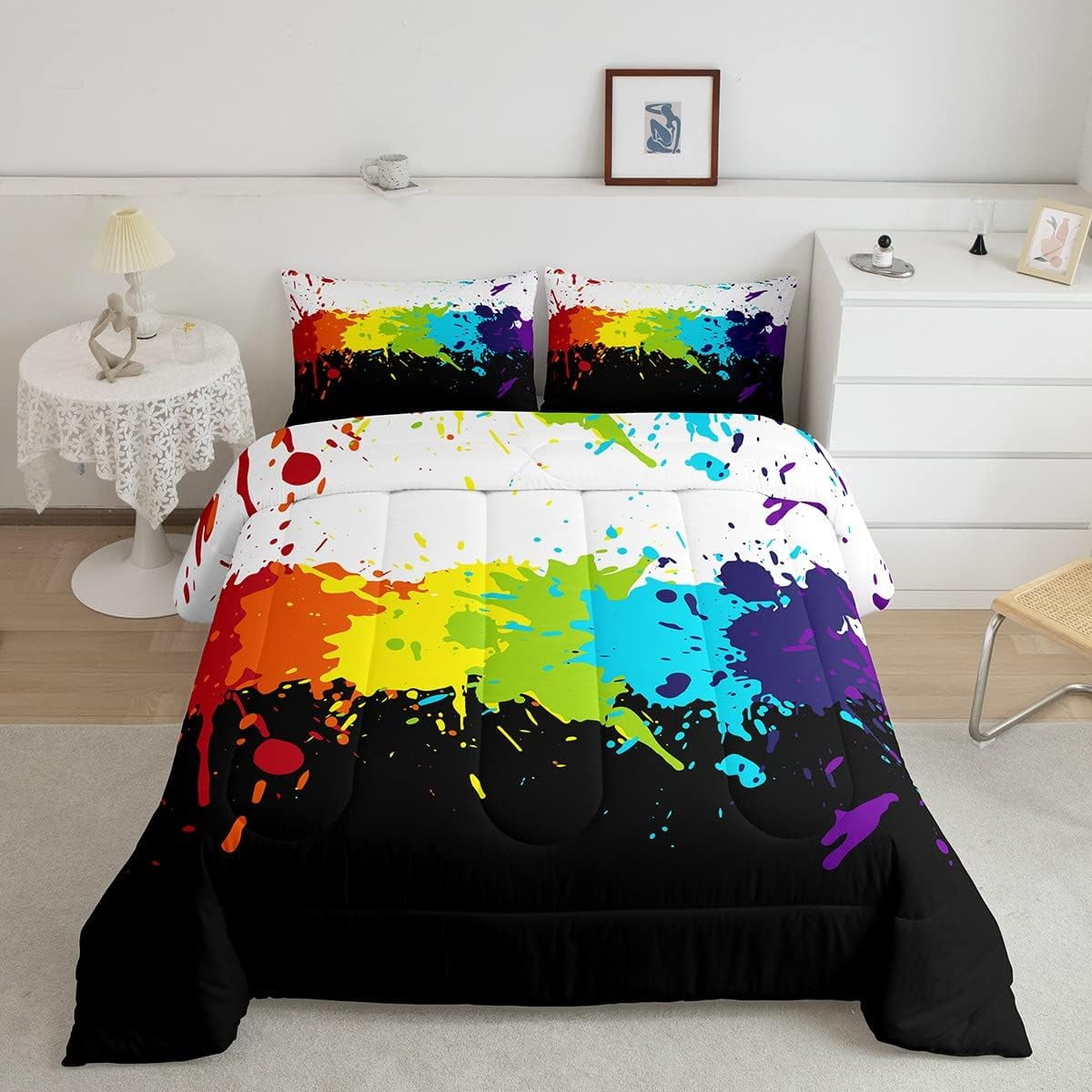 Erosebridal Rainbow Tie Dye Comforter Set Twin Size,Colorful Splash ...