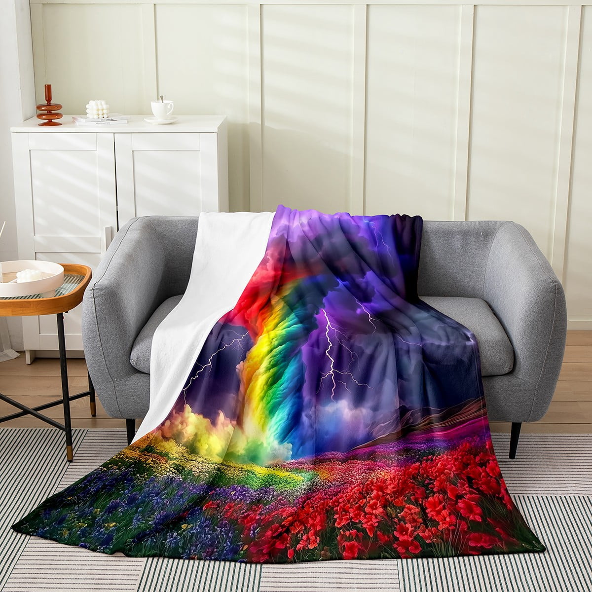 Erosebridal Rainbow Tornado Lighting Flannel Blanket, Purple Sky Sherpa ...