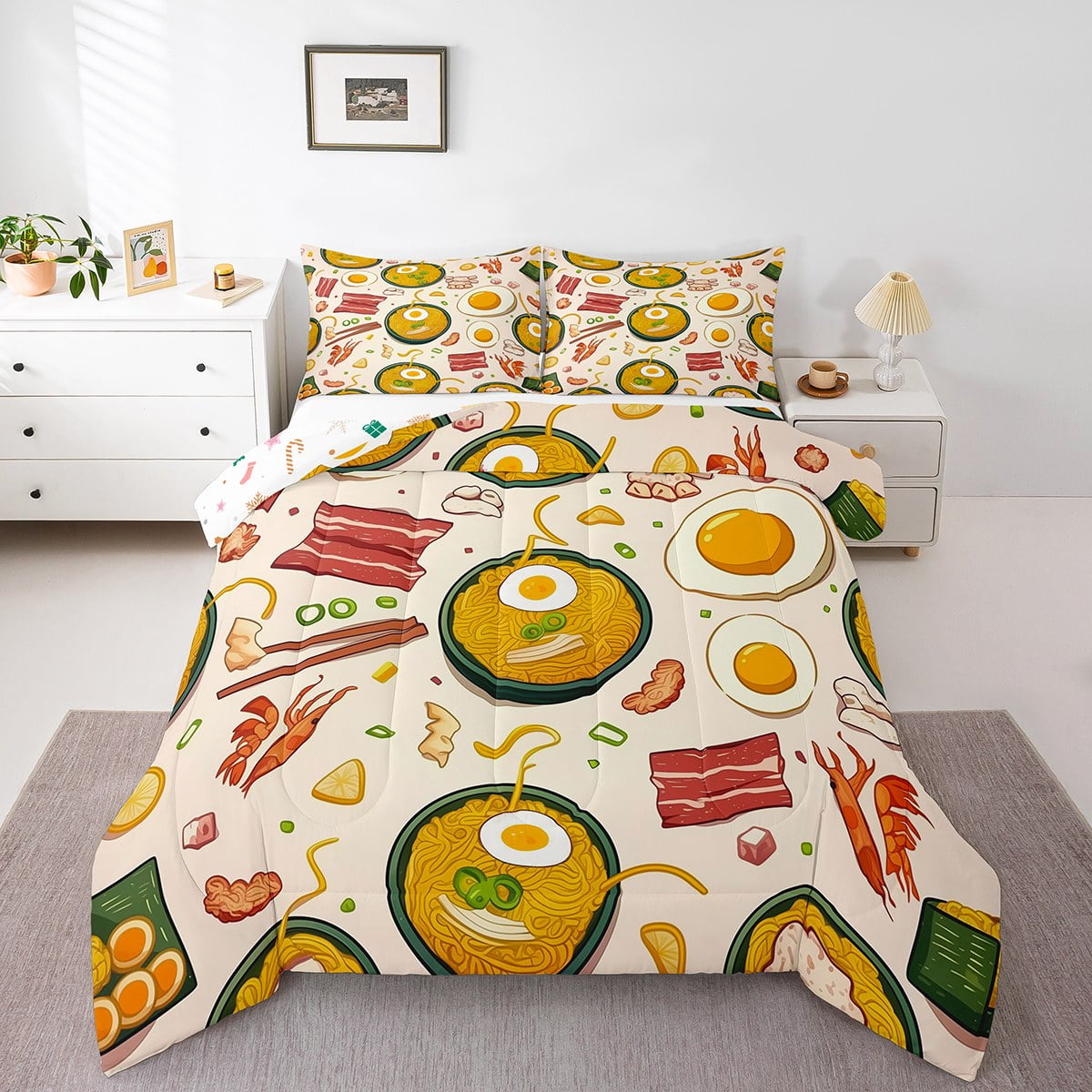 Erosebridal Ramen Noodle Queen Comforter Set,Japanese Food Bedding Set ...