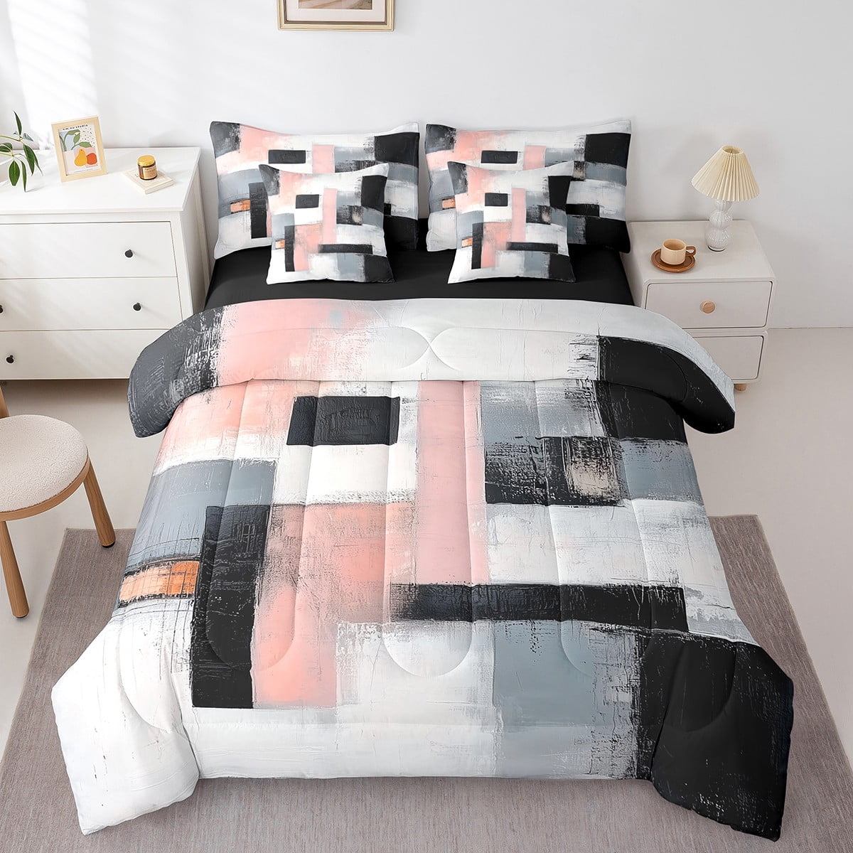 Erosebridal Rectangle Abstract Bedding Queen Size, Chic Minimalism ...
