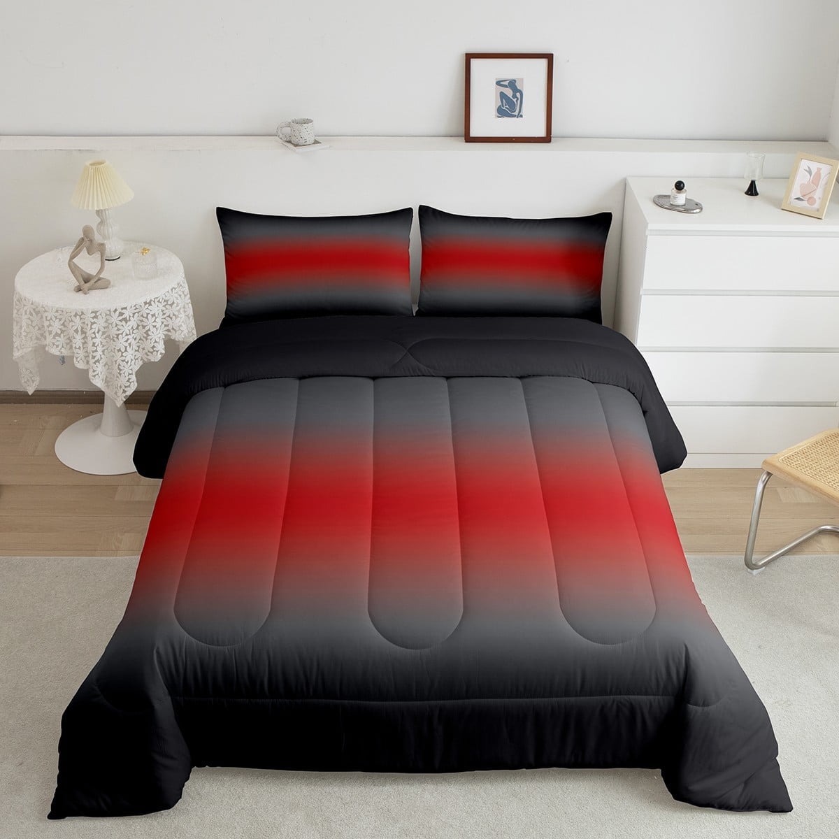 Erosebridal Red and Black Comforter Set Deep Red Ombre Gradient Bedding ...