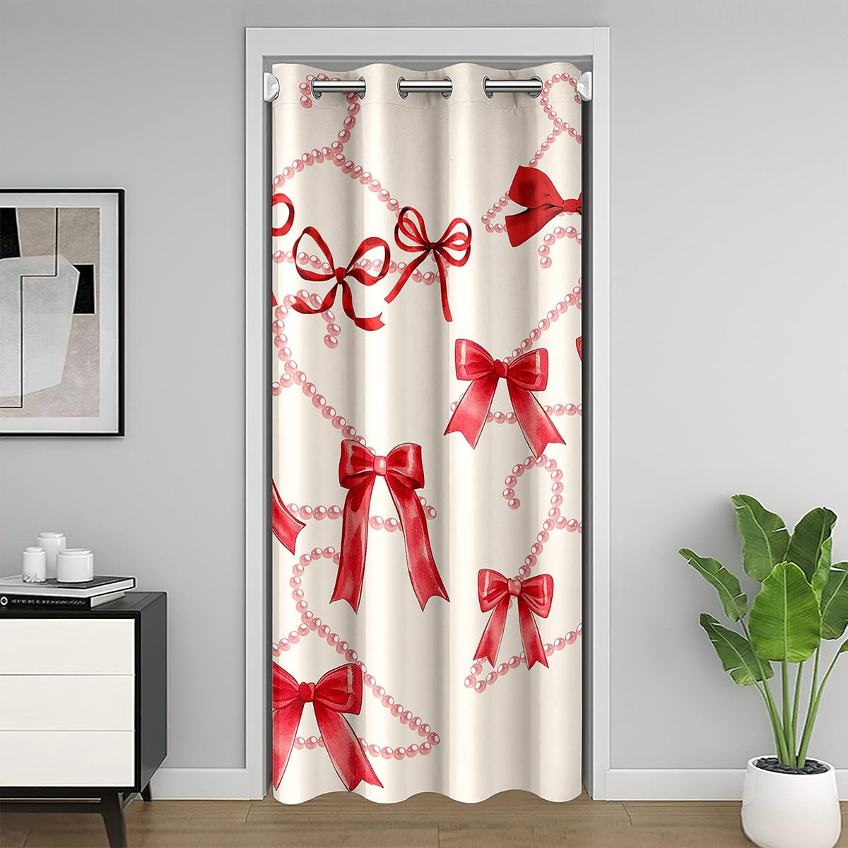 Erosebridal Red Bow Tie Door Curtain For Door Window 80"x52",Pink Pearl ...