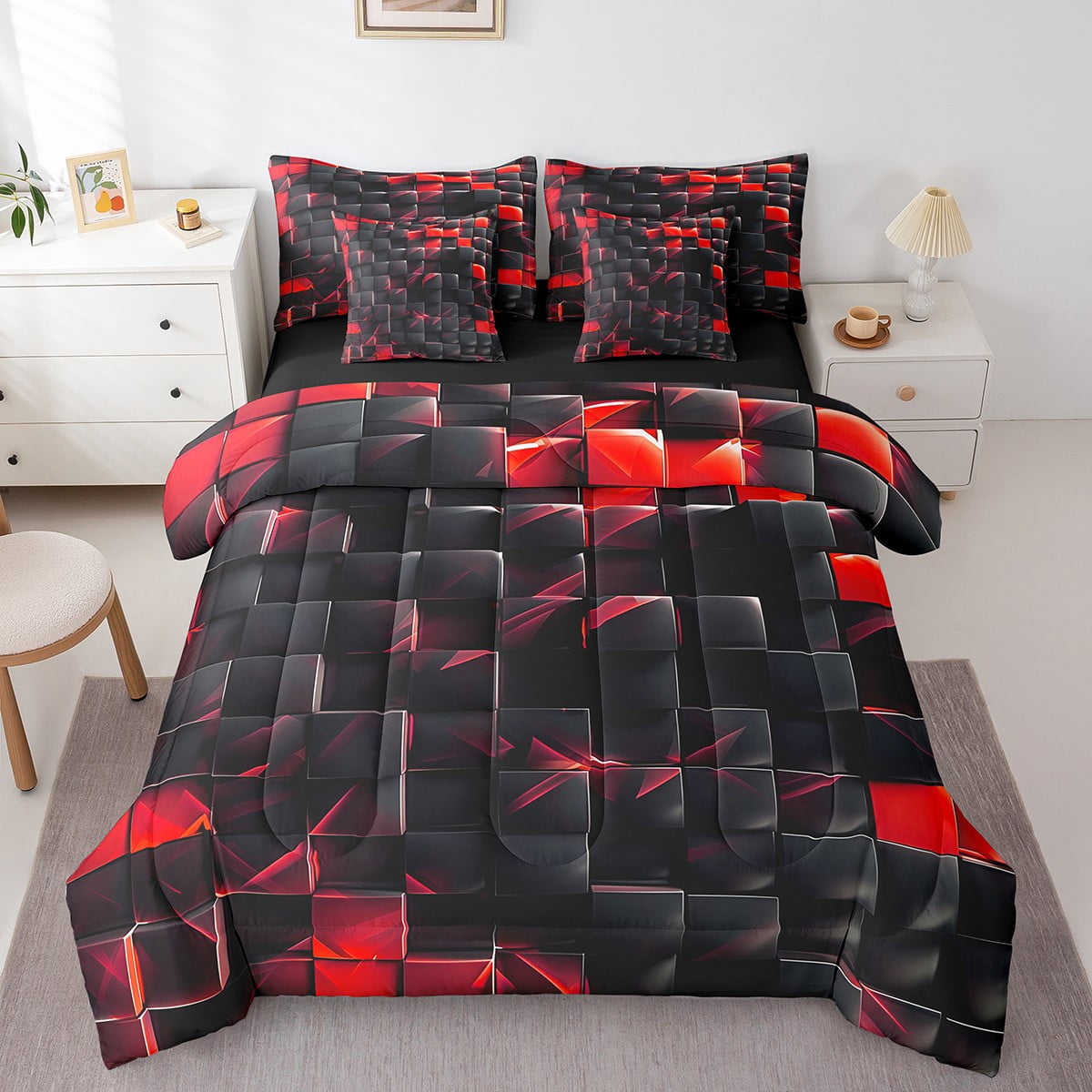 Erosebridal Red Buffalo Grid Bedding Sets Twin Size,Geometric Plaid ...