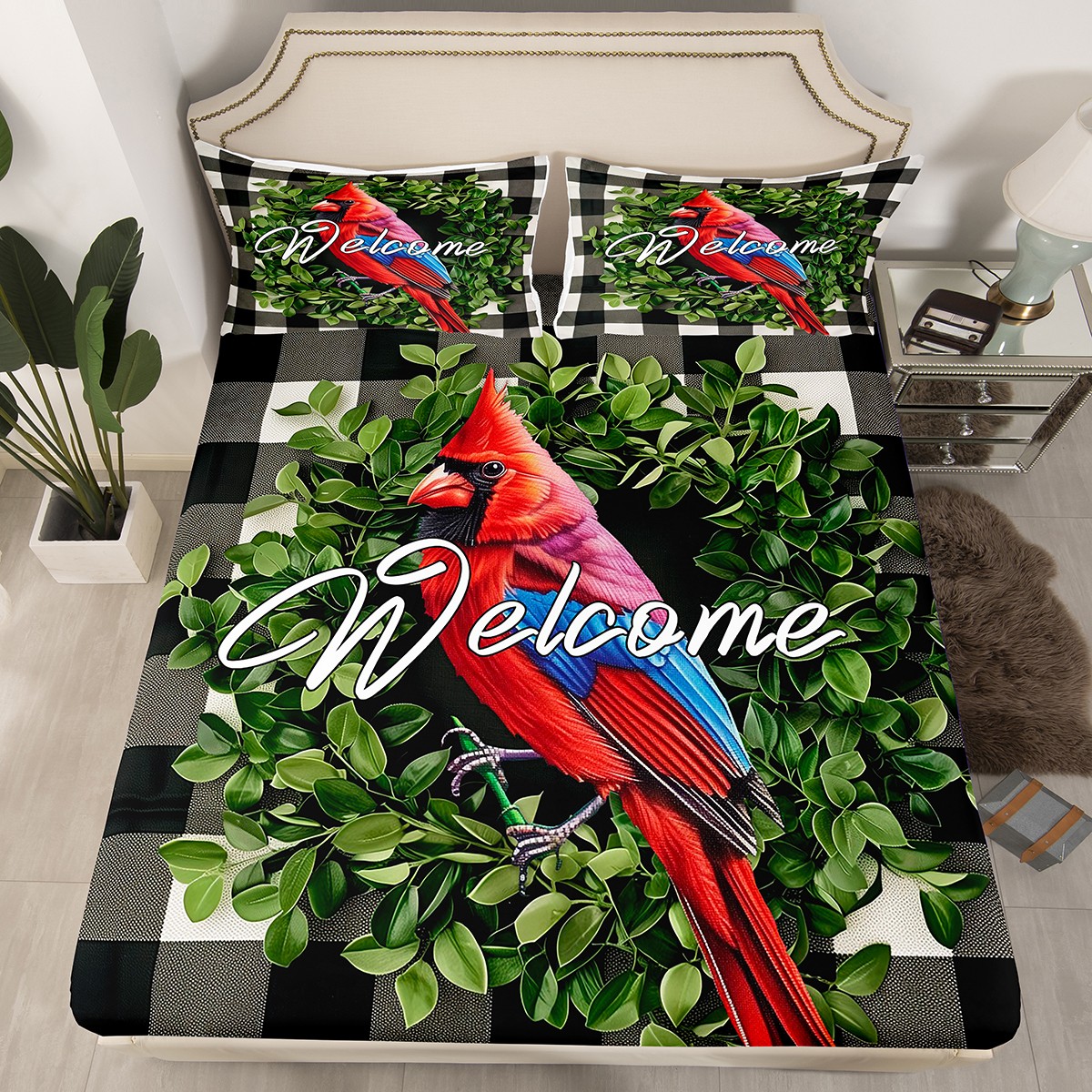 Erosebridal Red Cardinal Bed Sheets Garden Botanical Plant Bedding Set ...